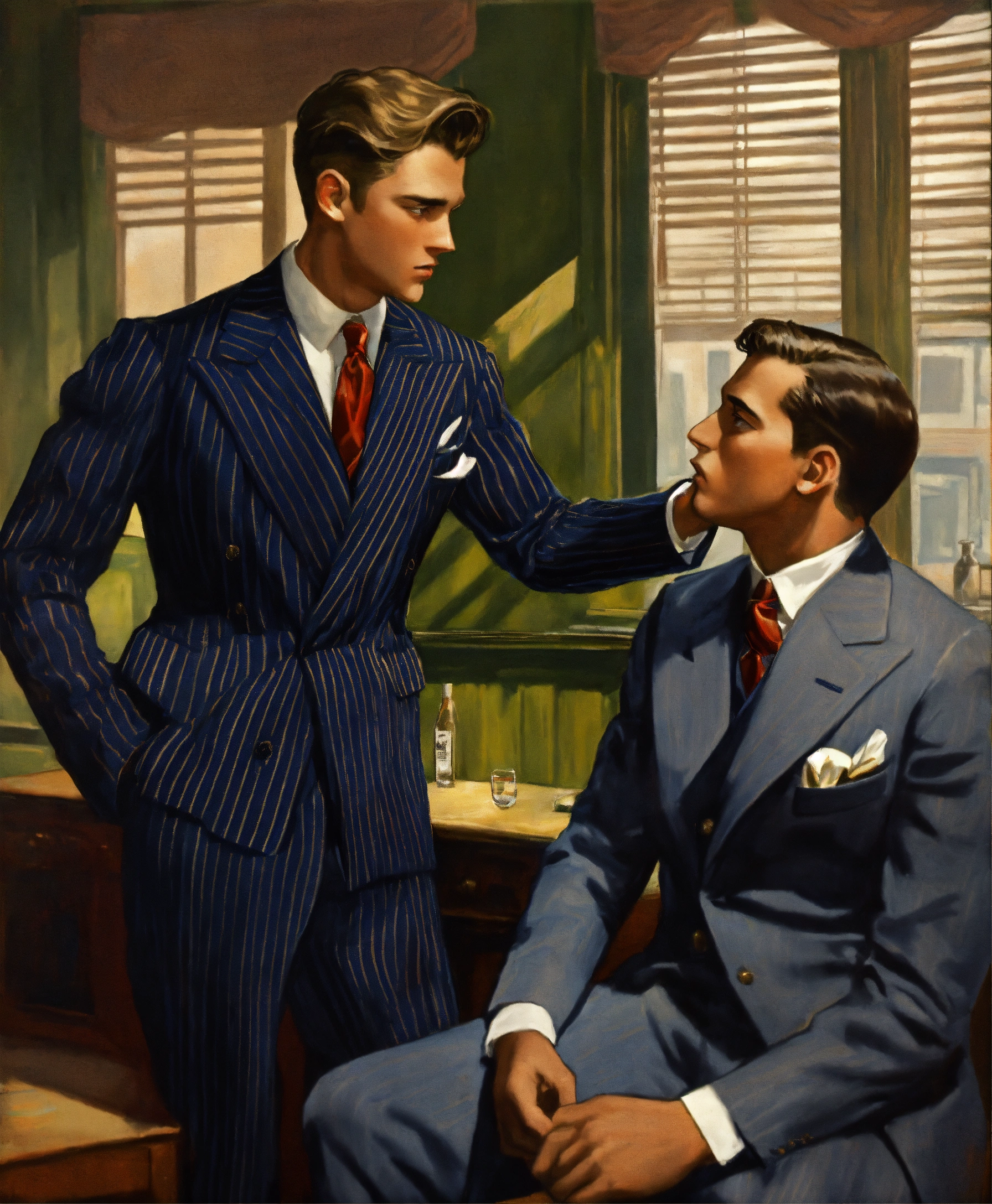 Lexica - A young British boss in navy pinstripe vested suit, club tie ...