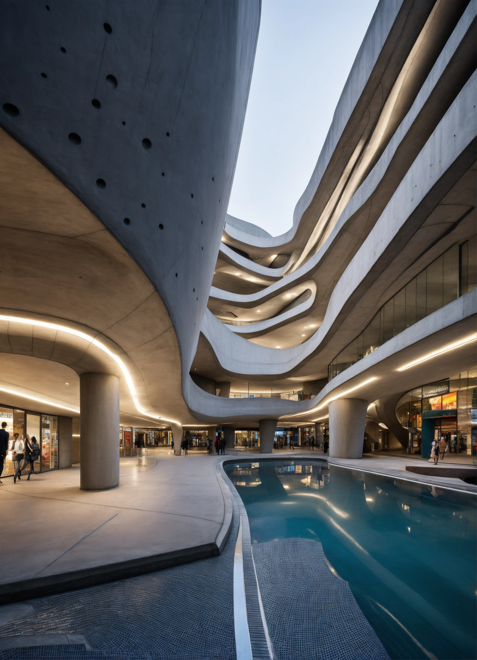 Lexica - Zaha hadid postmodern concrete shopping mall in the city.