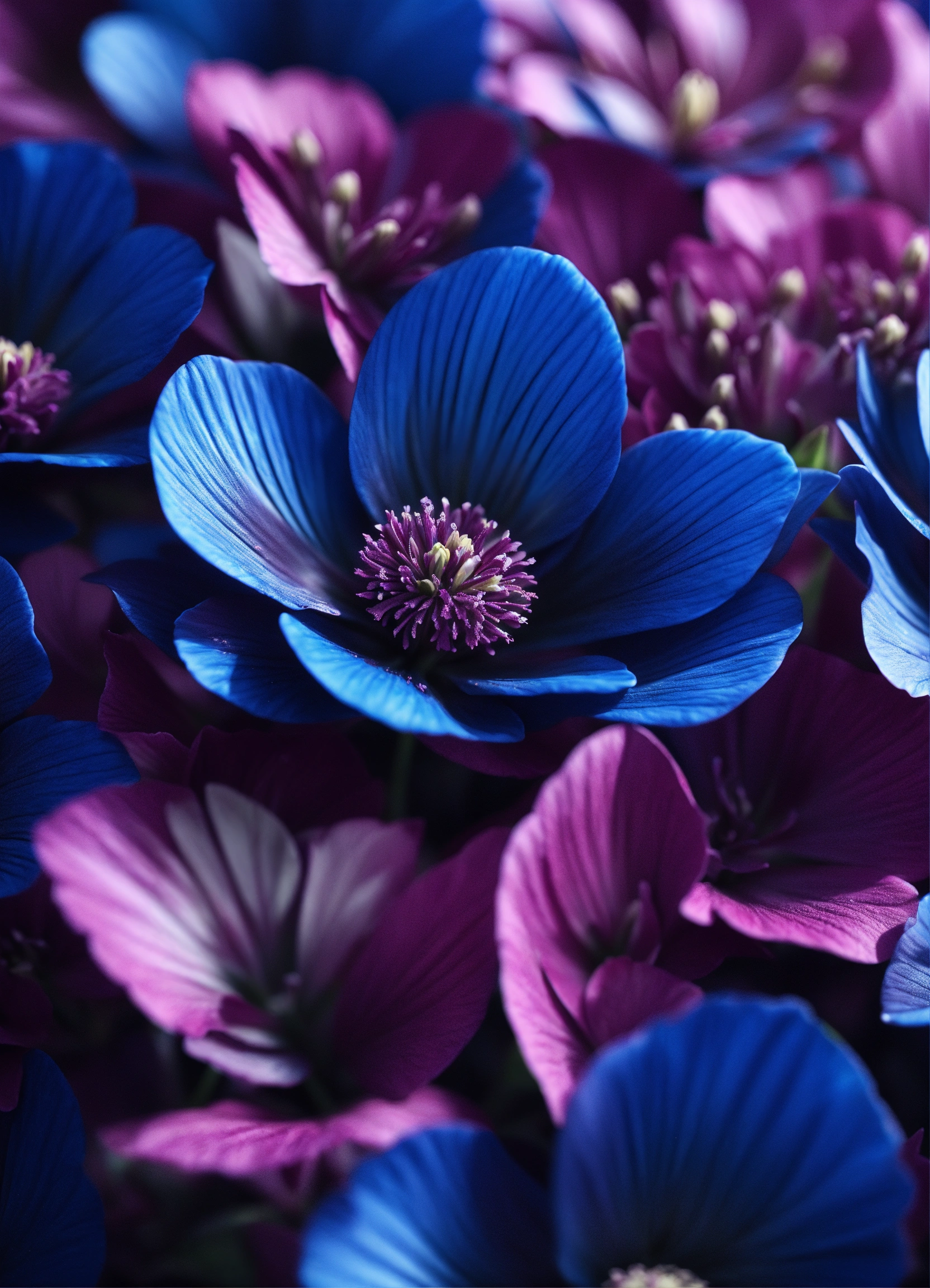 Lexica - Purple and dark blue flowers, 8k, 3D
