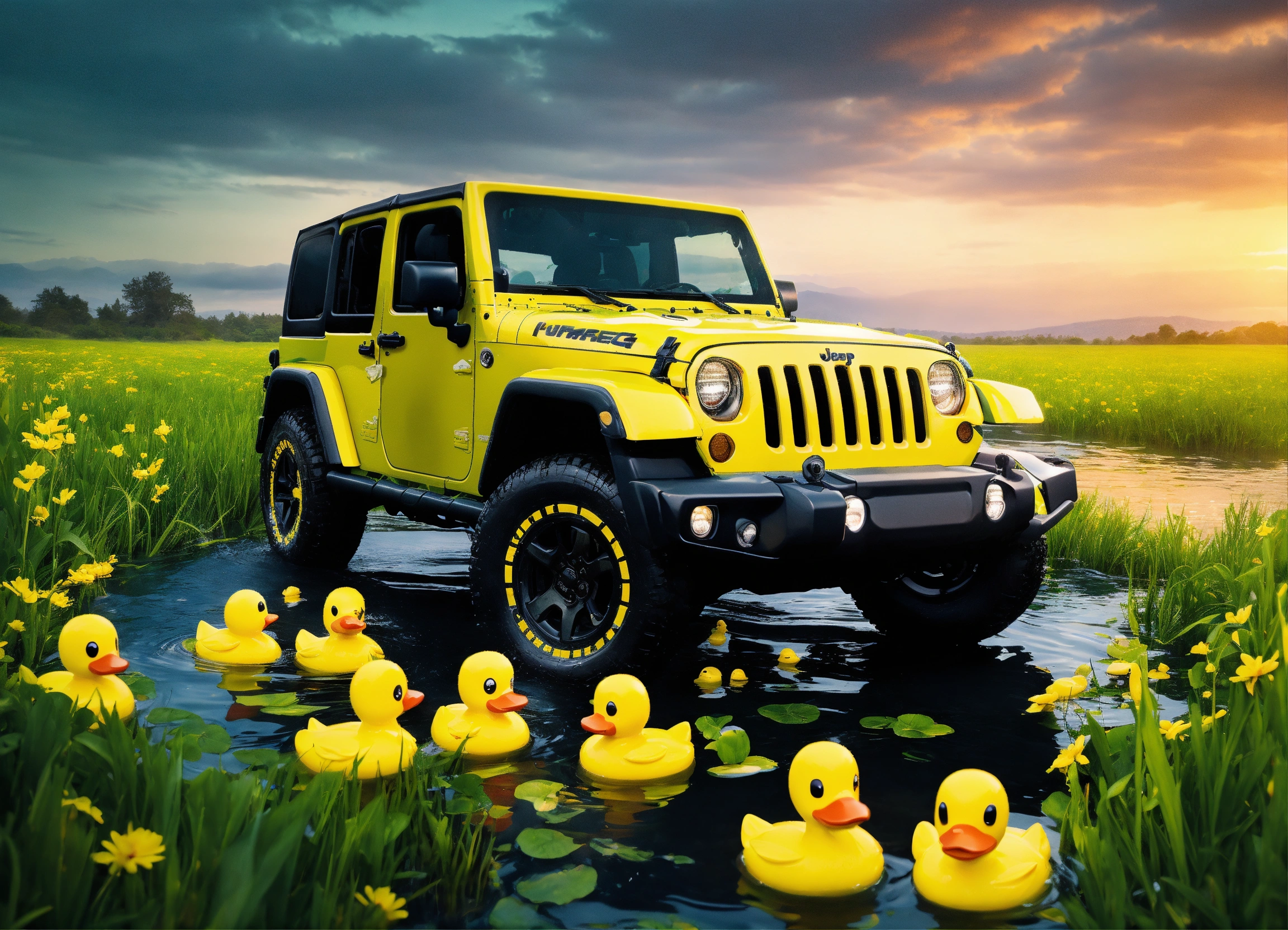 Lexica - Sharp focus realistic cartoon focused jeep wrangler with ...