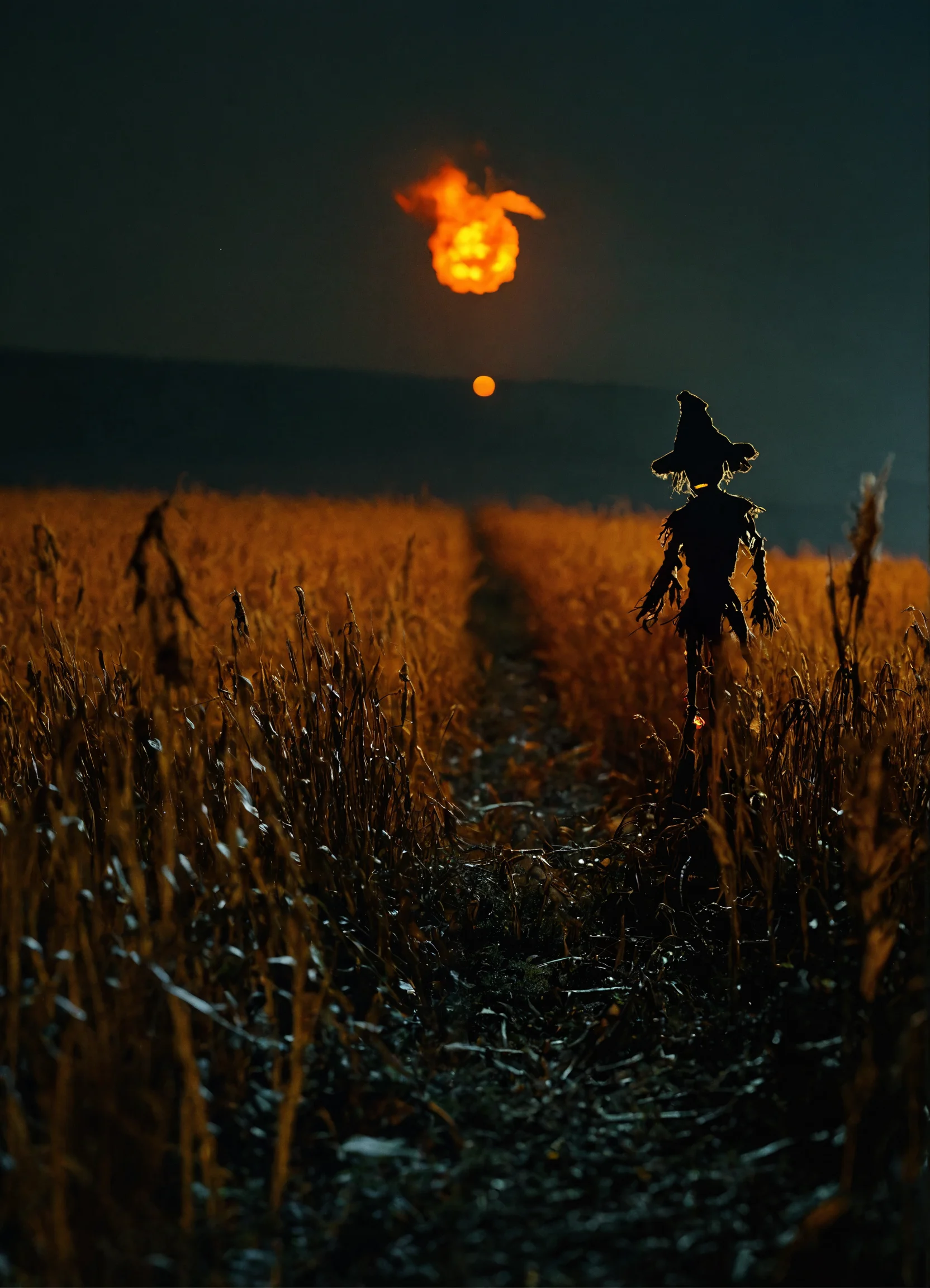 Lexica - A field at night with fires , far away, recognizable only by ...