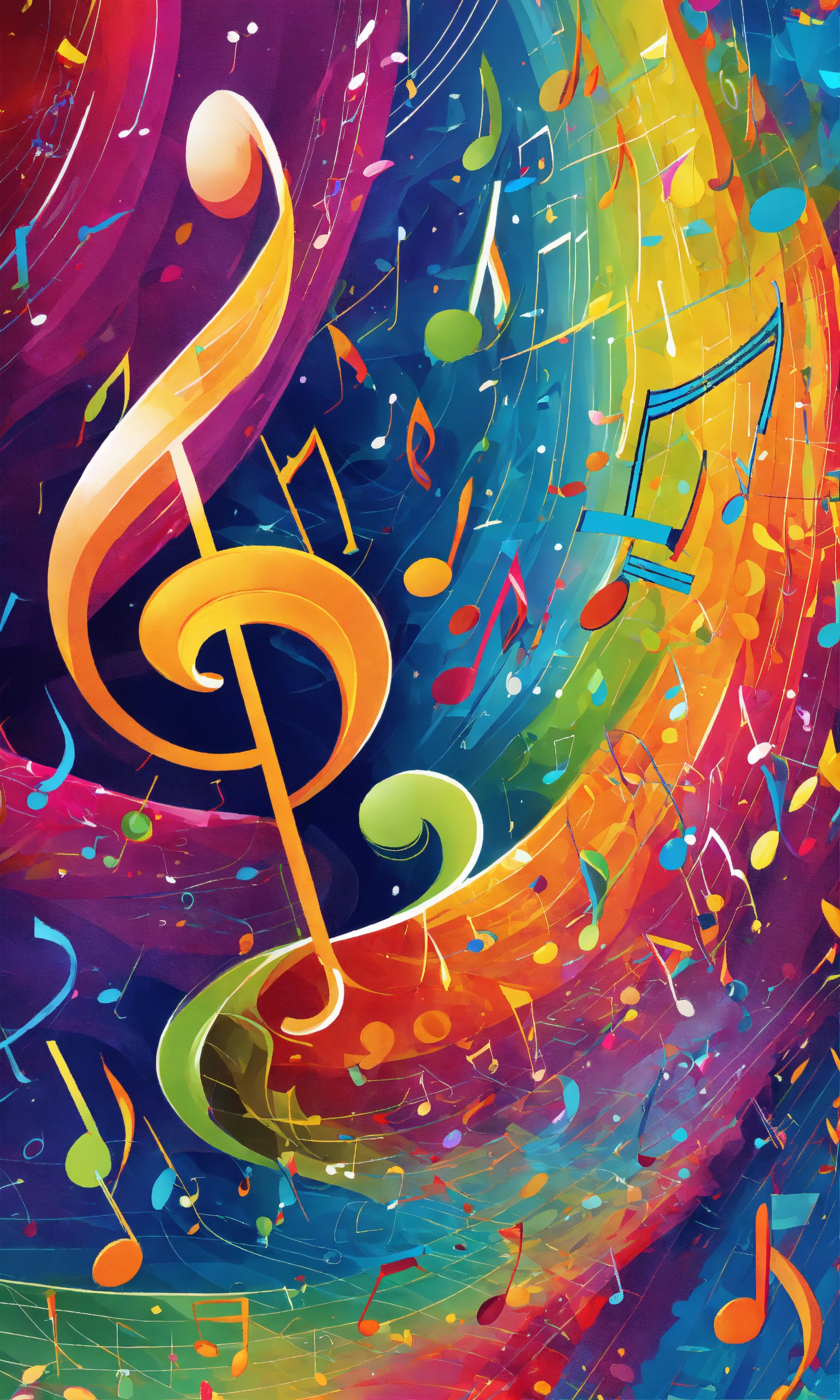 Lexica - Bright, swirling music notes transforming into colorful ...