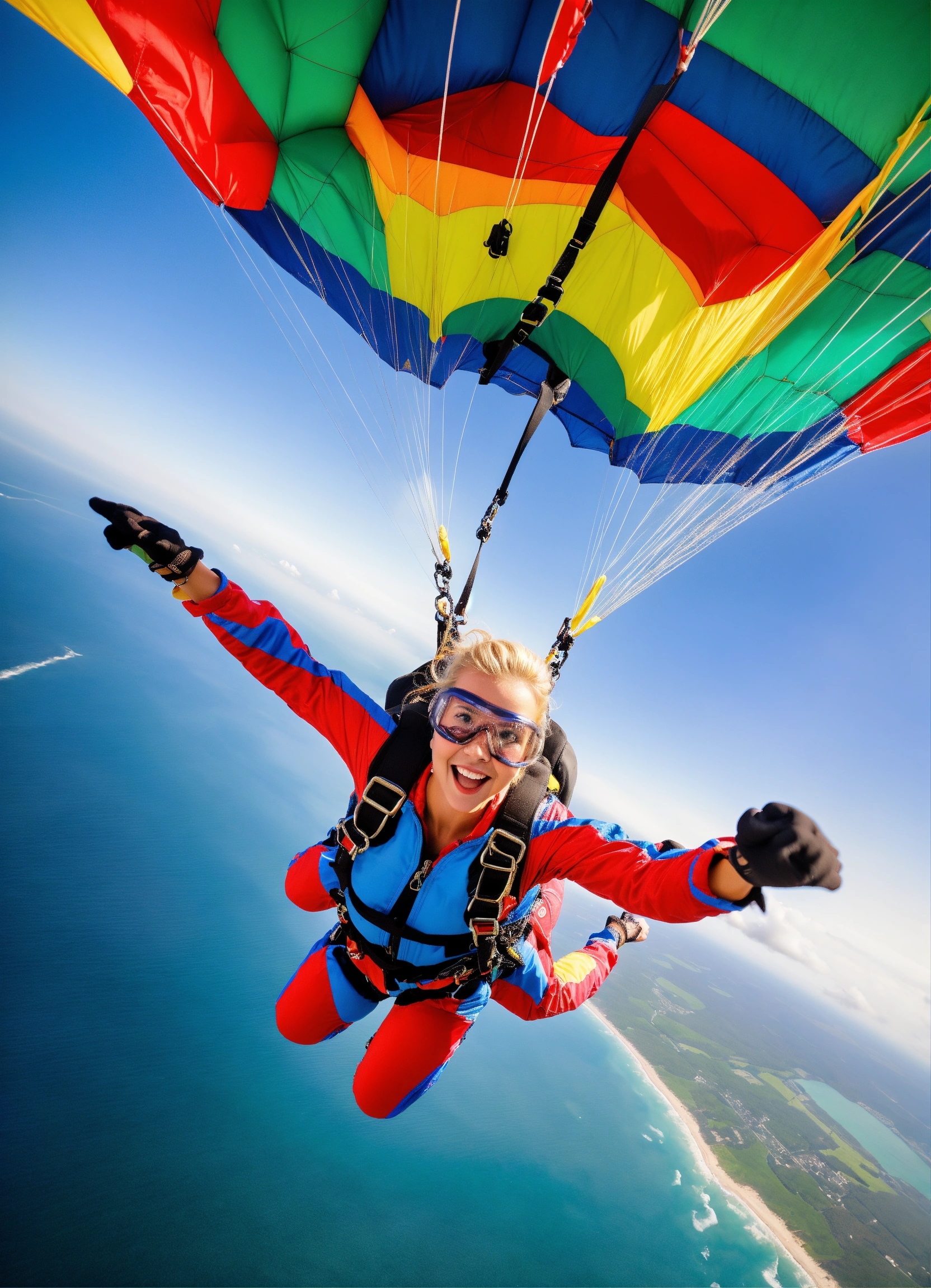 Lexica - A blonde woman skydiving jumping out of a plane with a ...