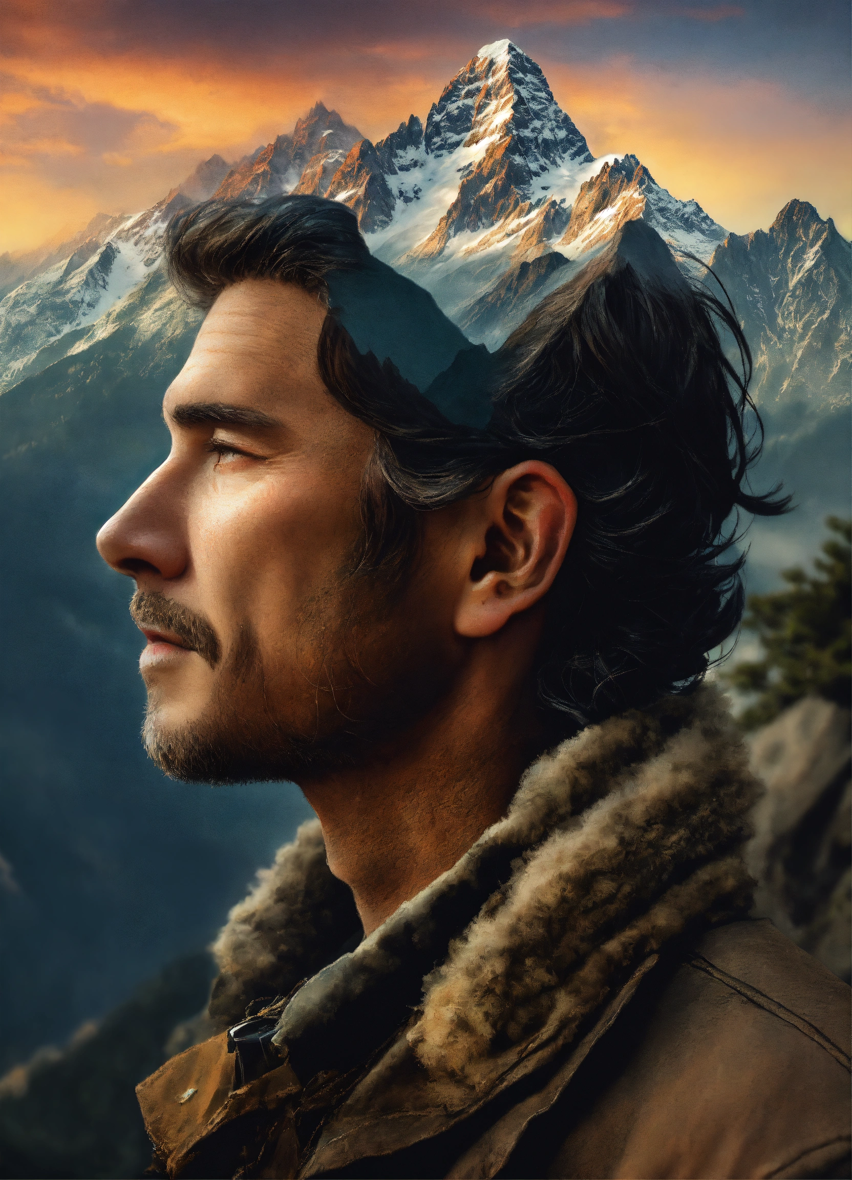 Lexica - Double Exposure Man and Mountain Echoes, Whispered Features ...