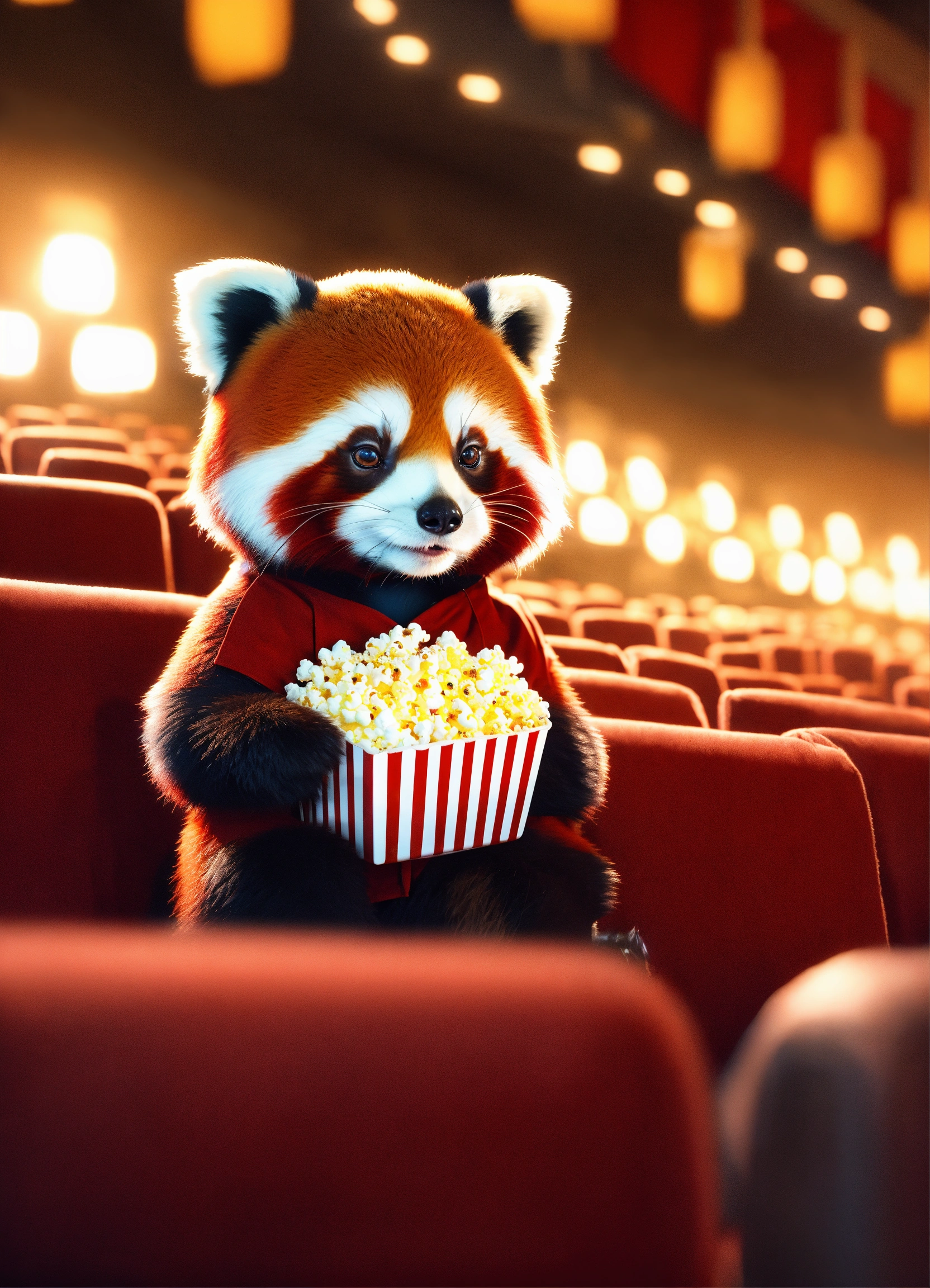 Lexica - Cute small humanoid red panda sitting in a movie theater ...