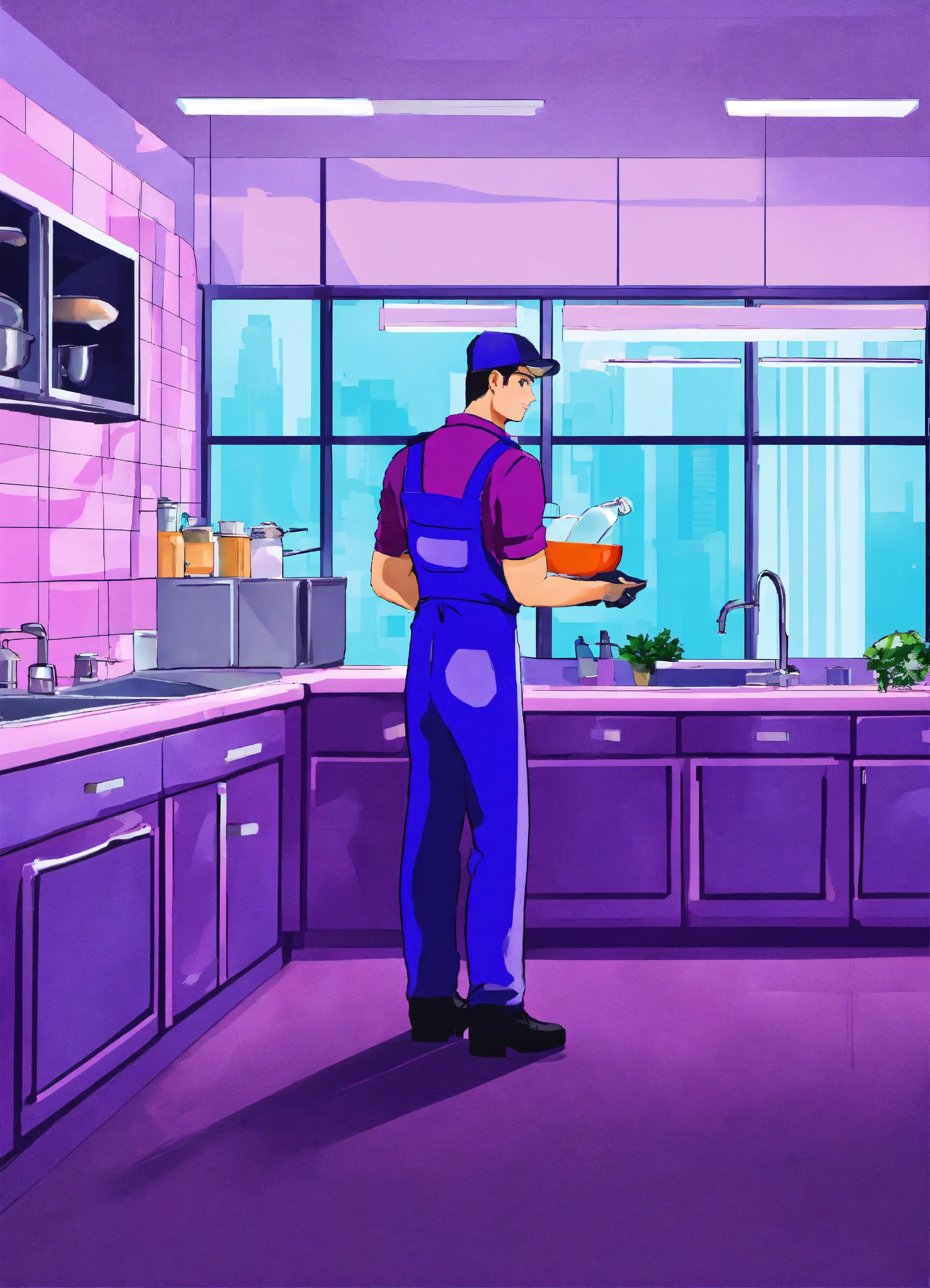 Lexica - Purple color plumber working restaurant kitchen or a large ...