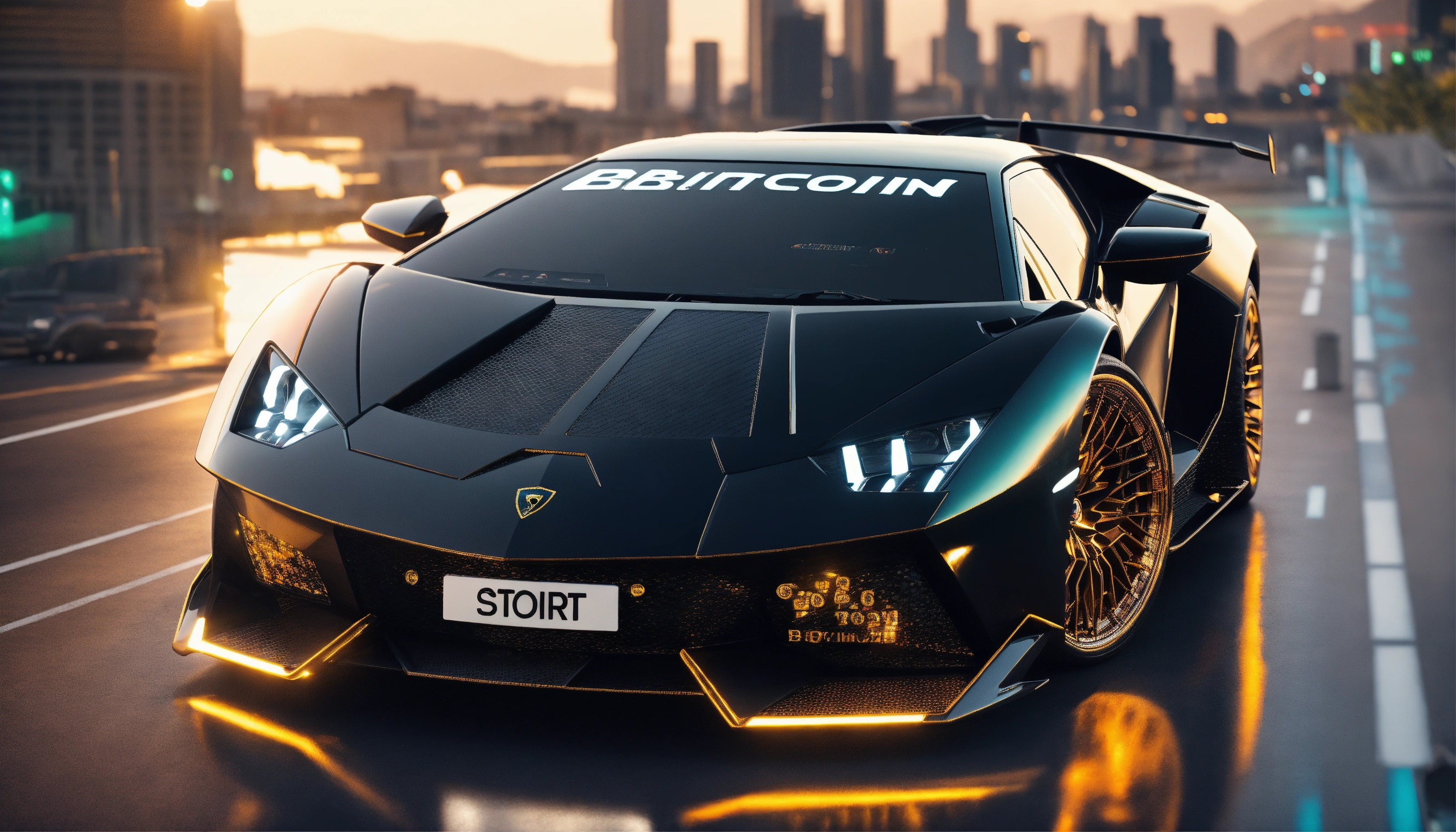 Lexica - A black sports car with bitcoin written on the front ...
