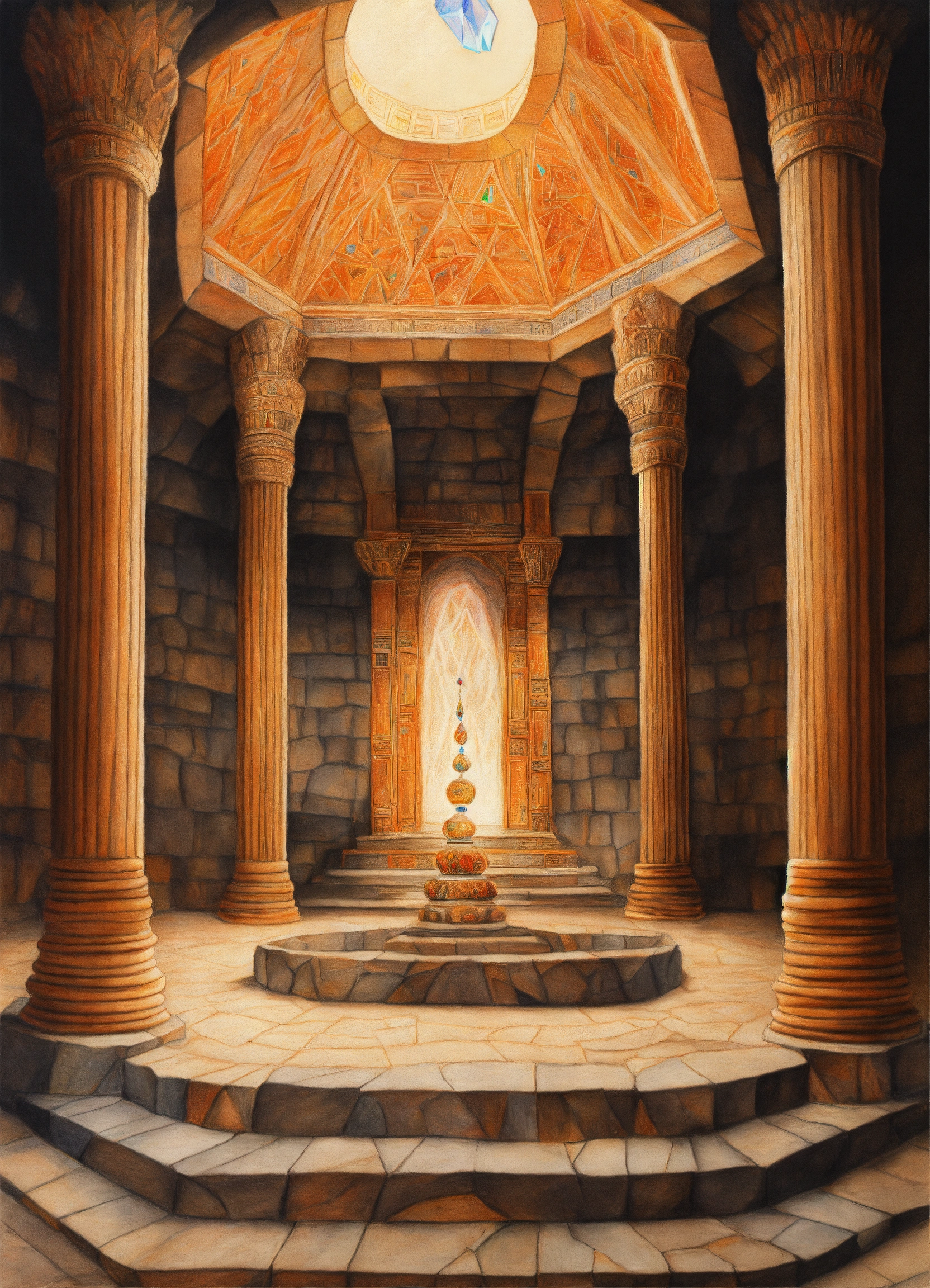 Lexica - Realistic colored pencil drawing of the interior of a temple ...