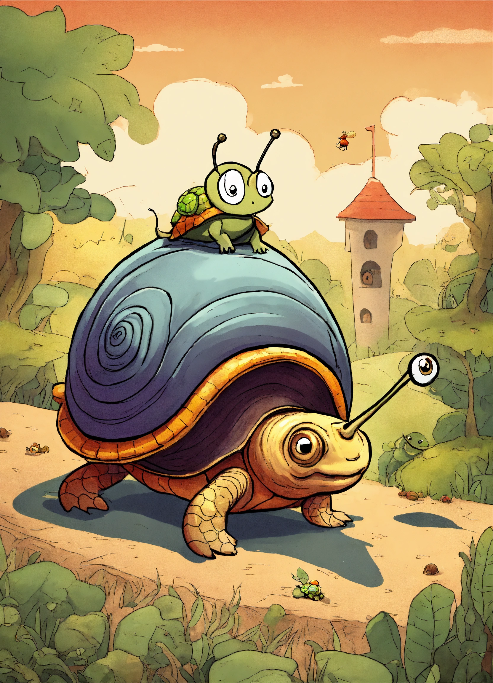 Lexica - "a CARTOON IMAGE OF A TERRIFIED snail, RIDING ON THE BACK of a ...