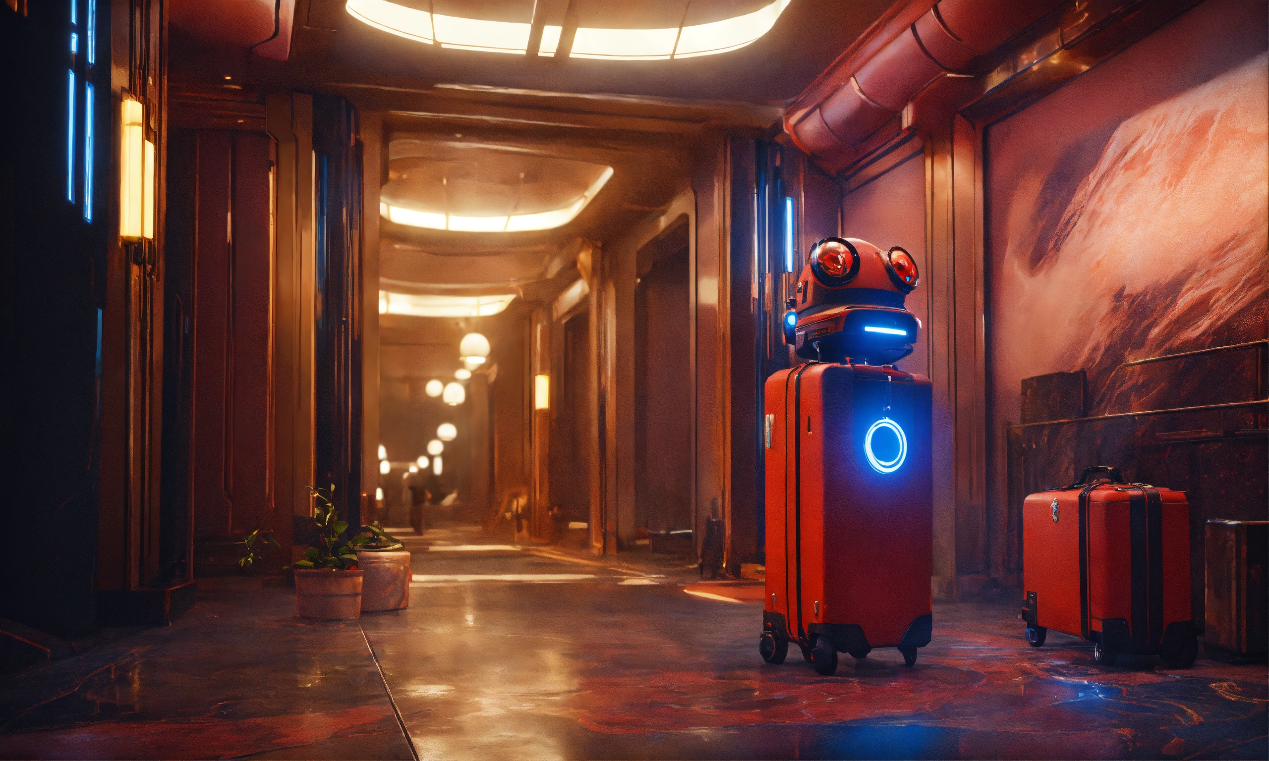 Lexica - A hotel strange igor like space hotel bellhop creature greets ...