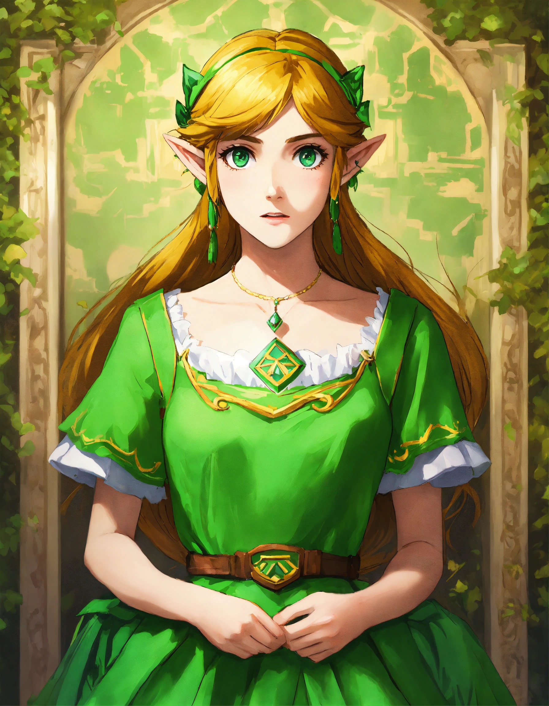 Lexica - Portrait of Delicate feminine Link from legend of Zelda green ...