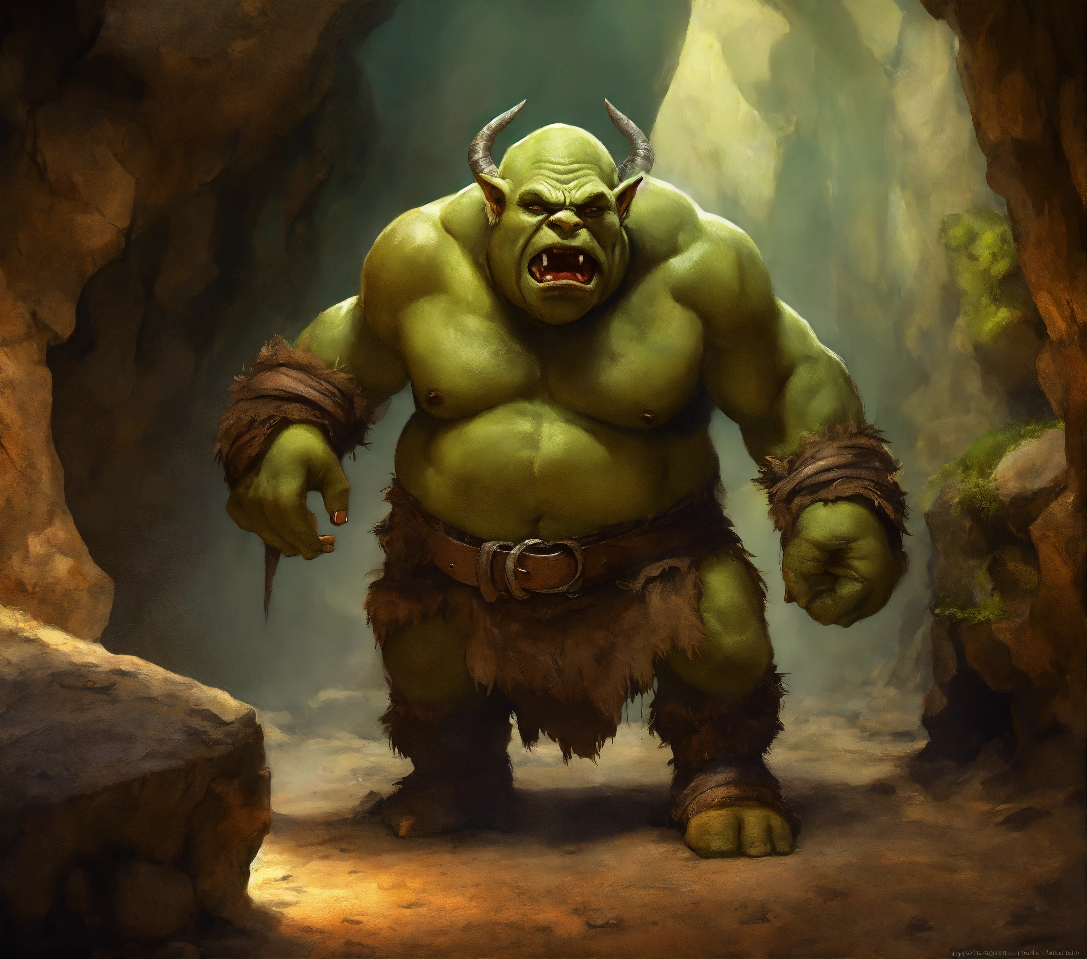 Lexica - Ogre female arguing, dirty cave, digital painting ...