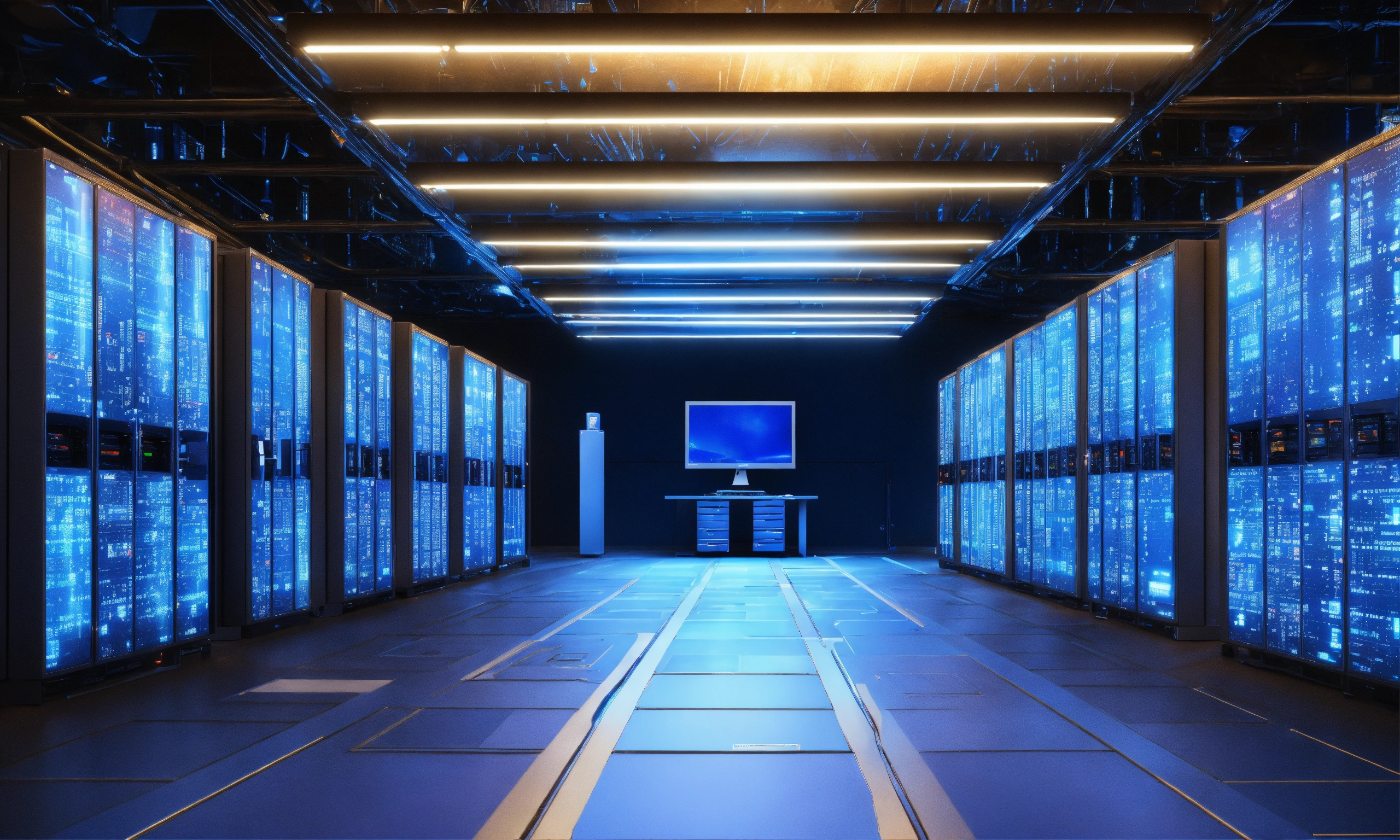 Lexica - Blue wallpaper many techn experts in futuristic state server ...