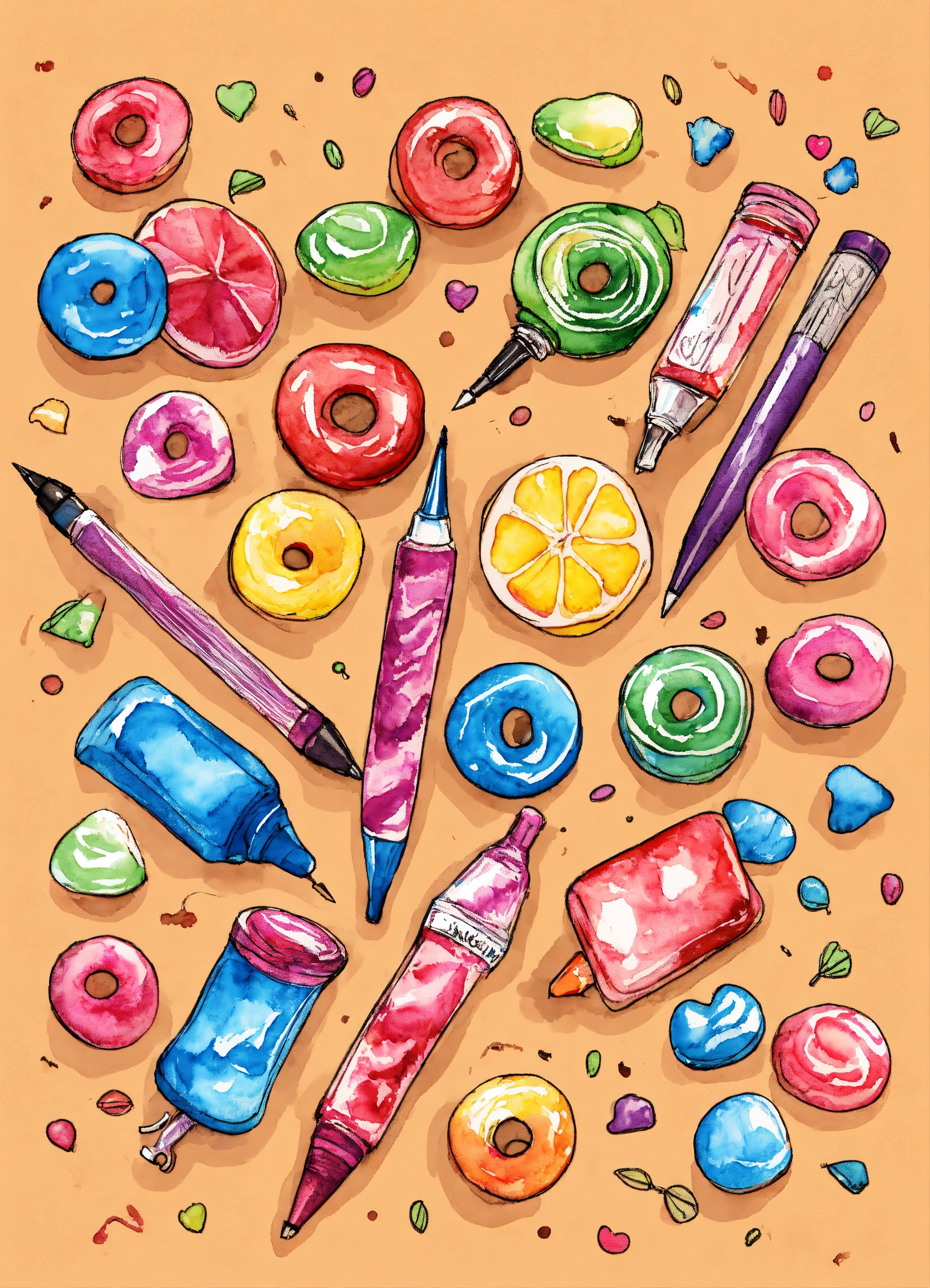 Lexica - Pen sketch outline with abstract watercolor coloring of ...