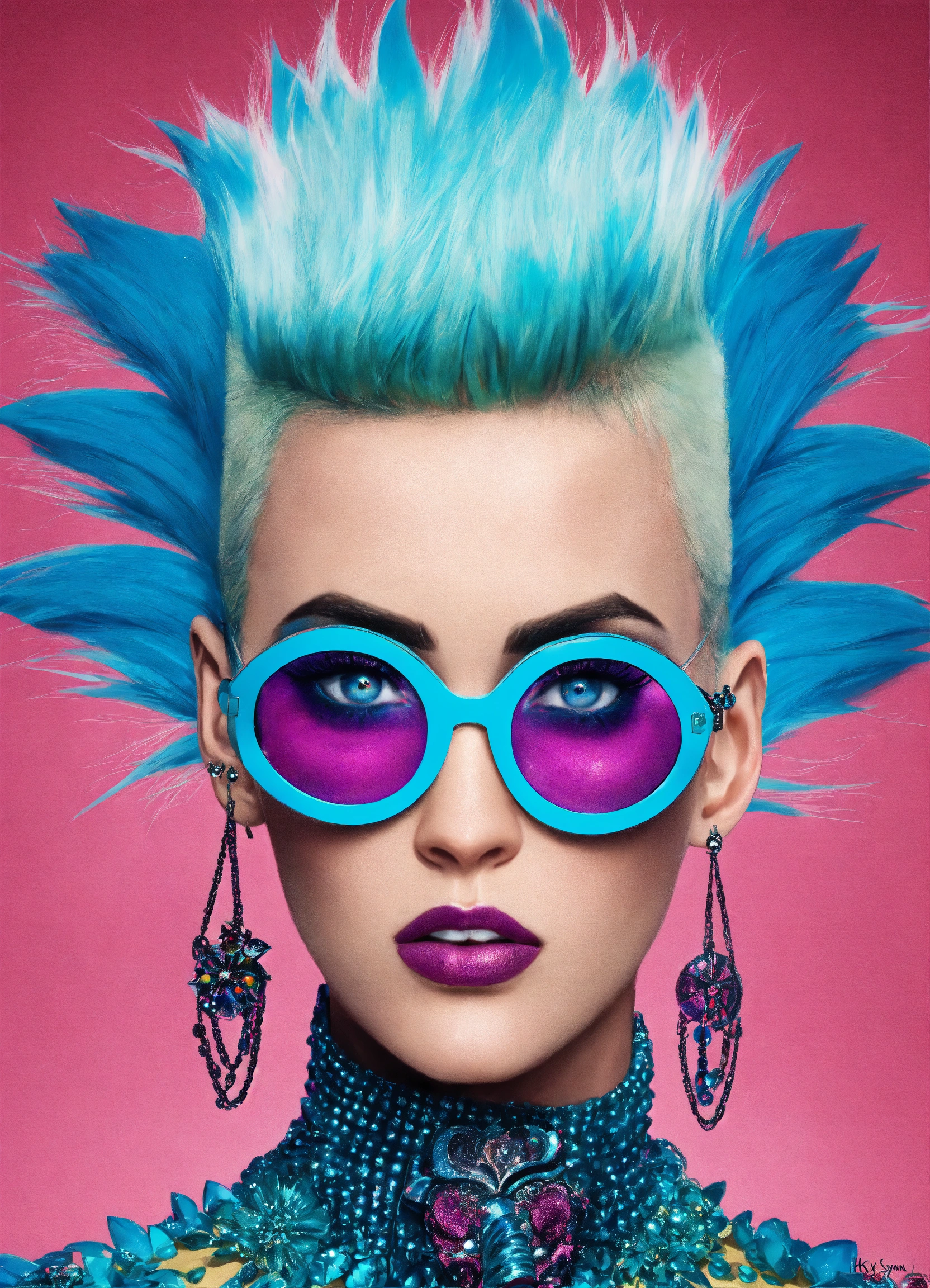 Lexica - Villain with cyan short mohawk, katy perry, hypnotic eyes,