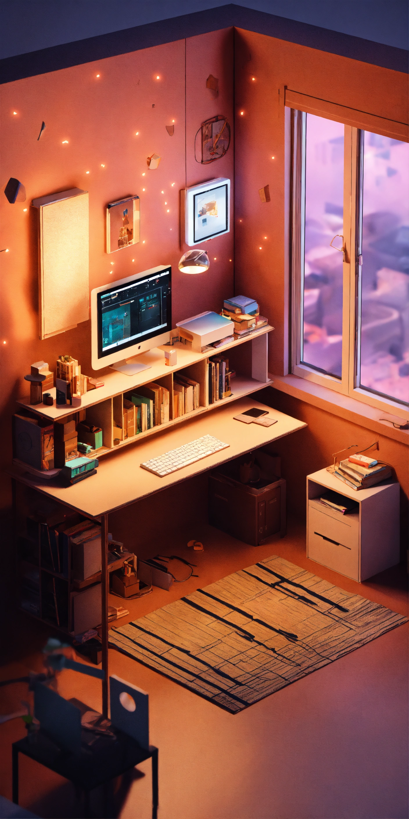 Lexica - Cube cutout of an isometric programmer bedroom with a PC ...