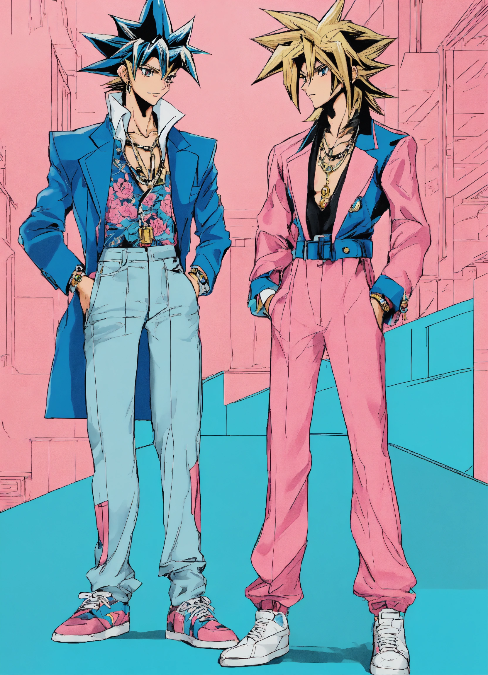 Lexica - Full body street art pink and miami blue yugi-oh in stylish ...