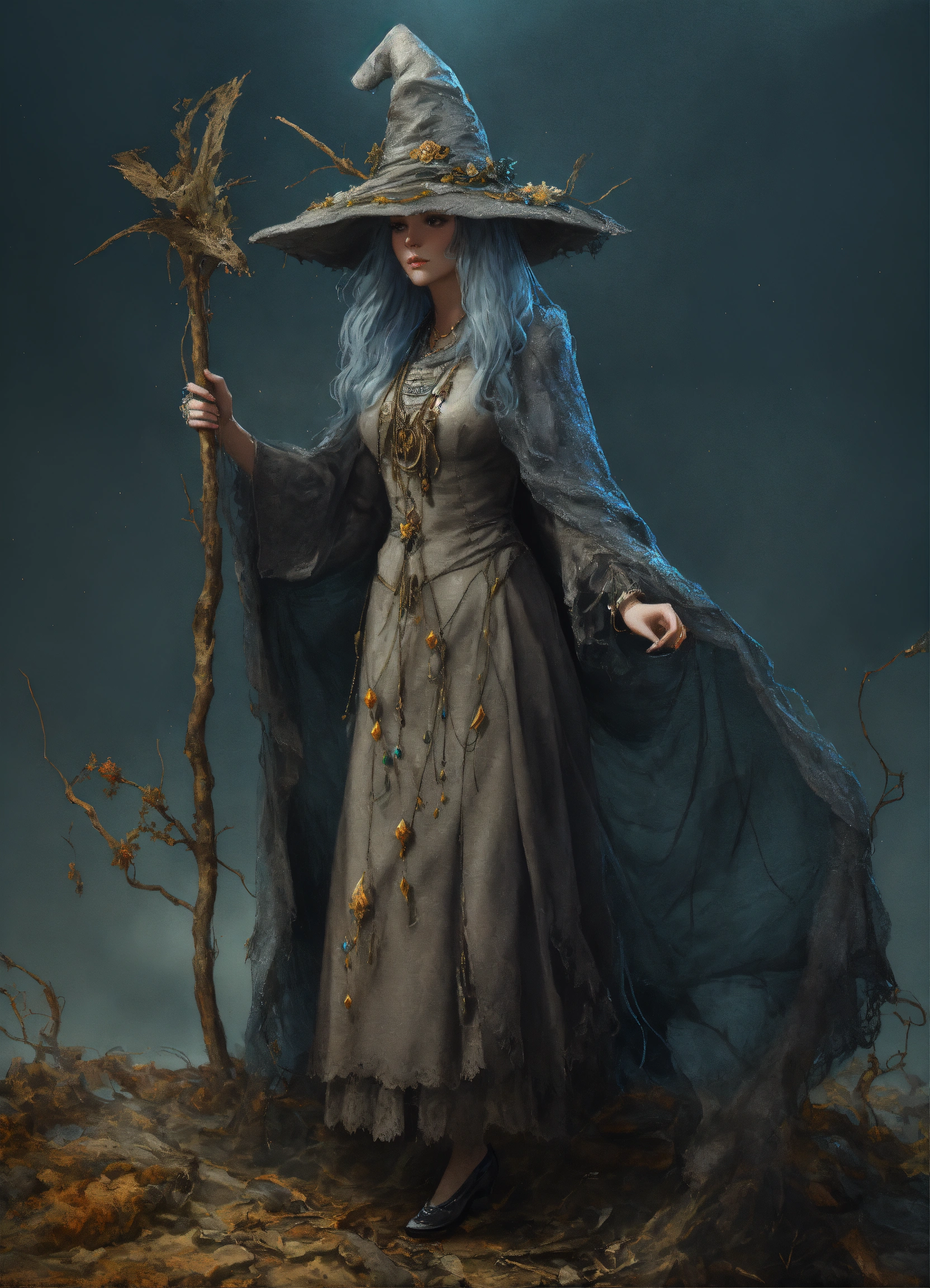 Lexica - A old 70 years old witch, long witch dress, full body wide ...