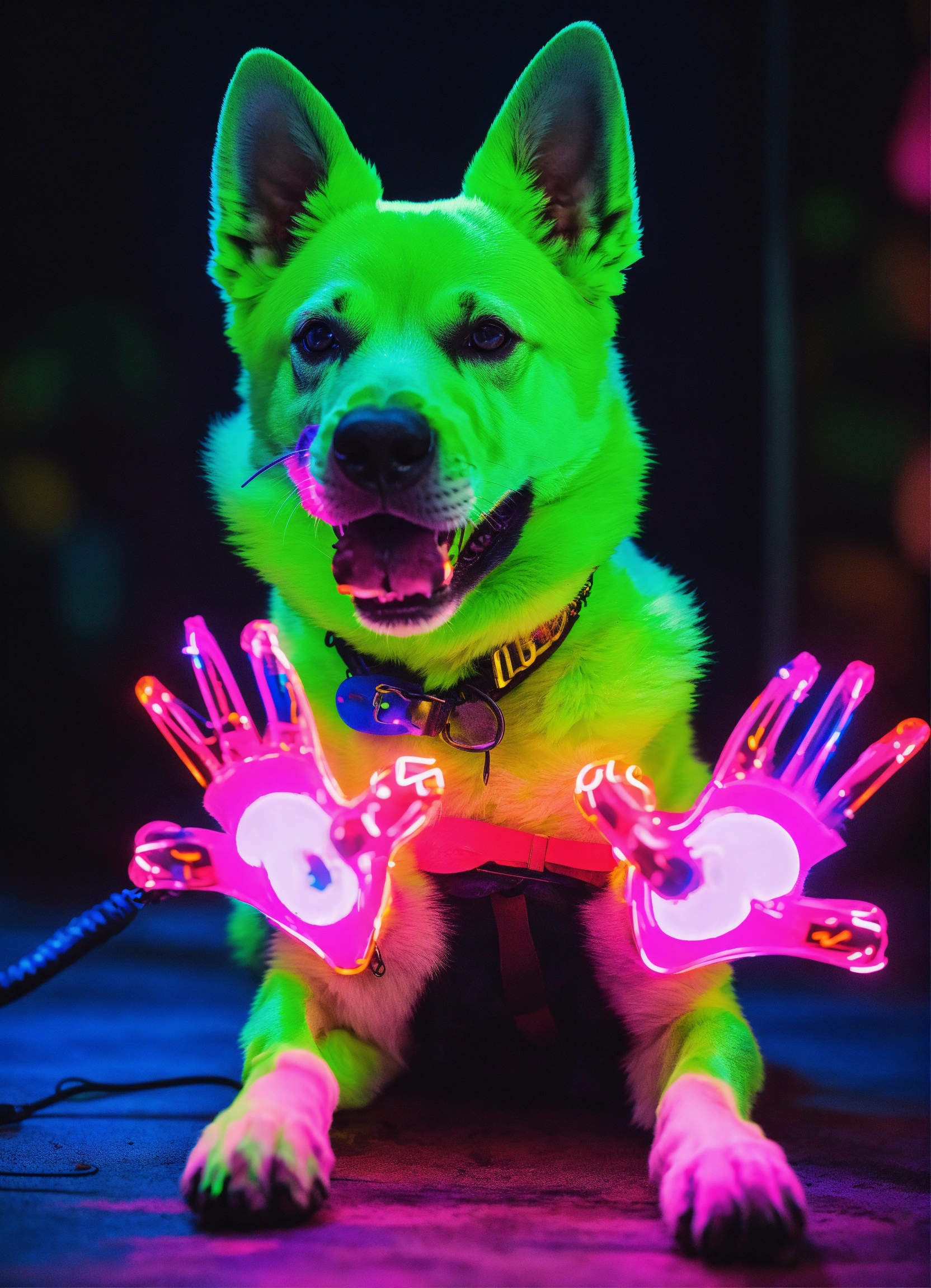 Lexica - Neon dog clapping its paws together