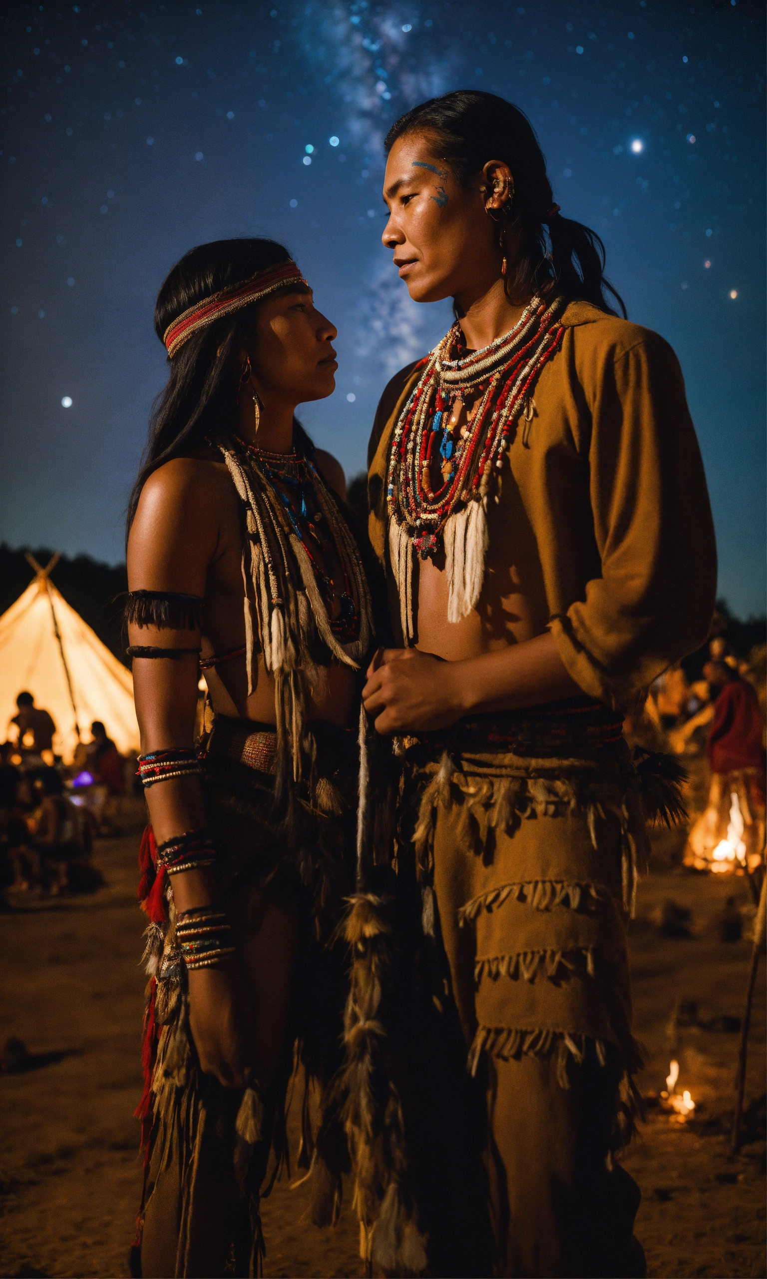 Lexica - Cinematic image of indigenous lovers tribe members of North ...