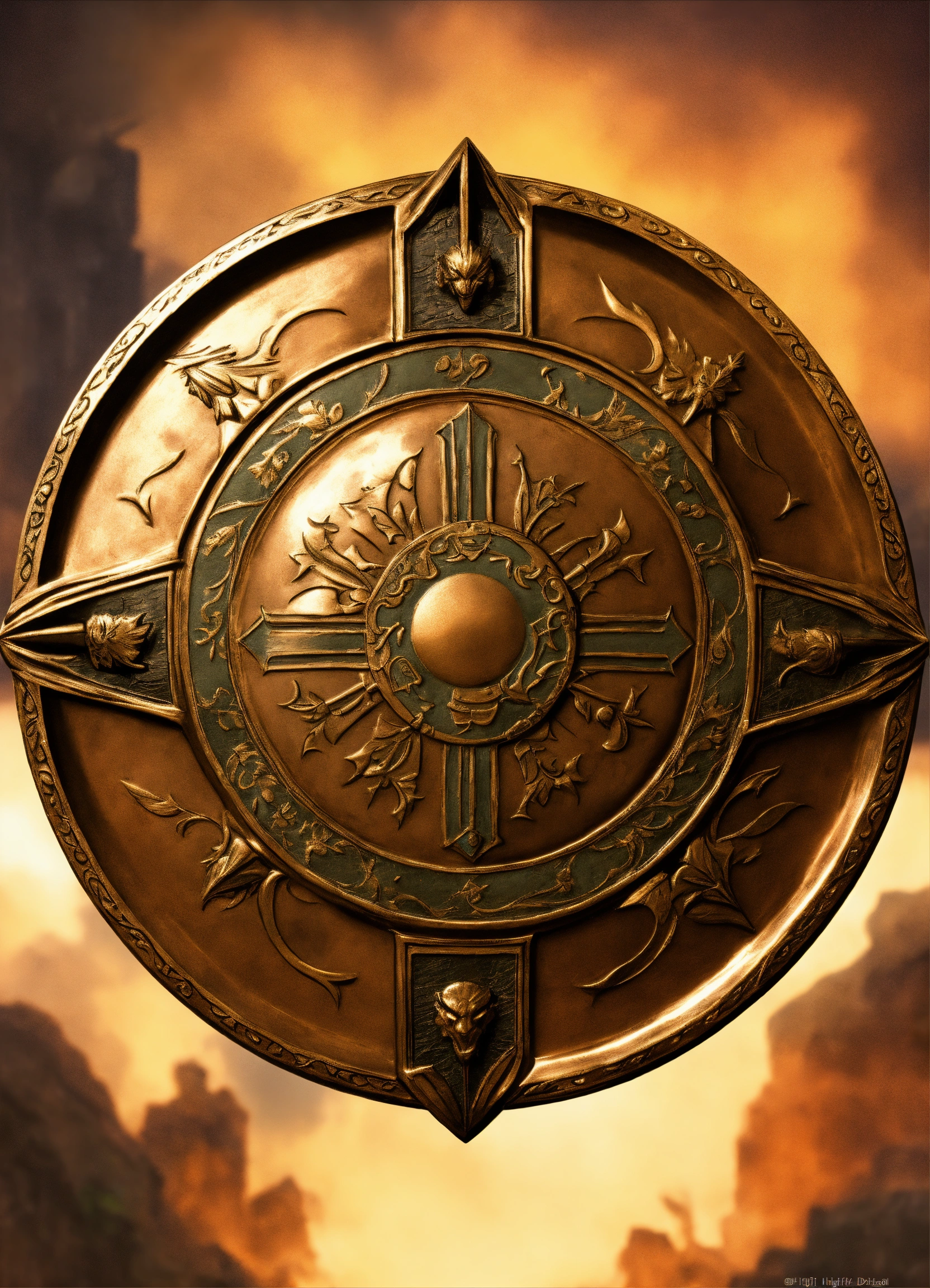 Lexica - A simple bronze round shield with heraldry that is fit for a ...