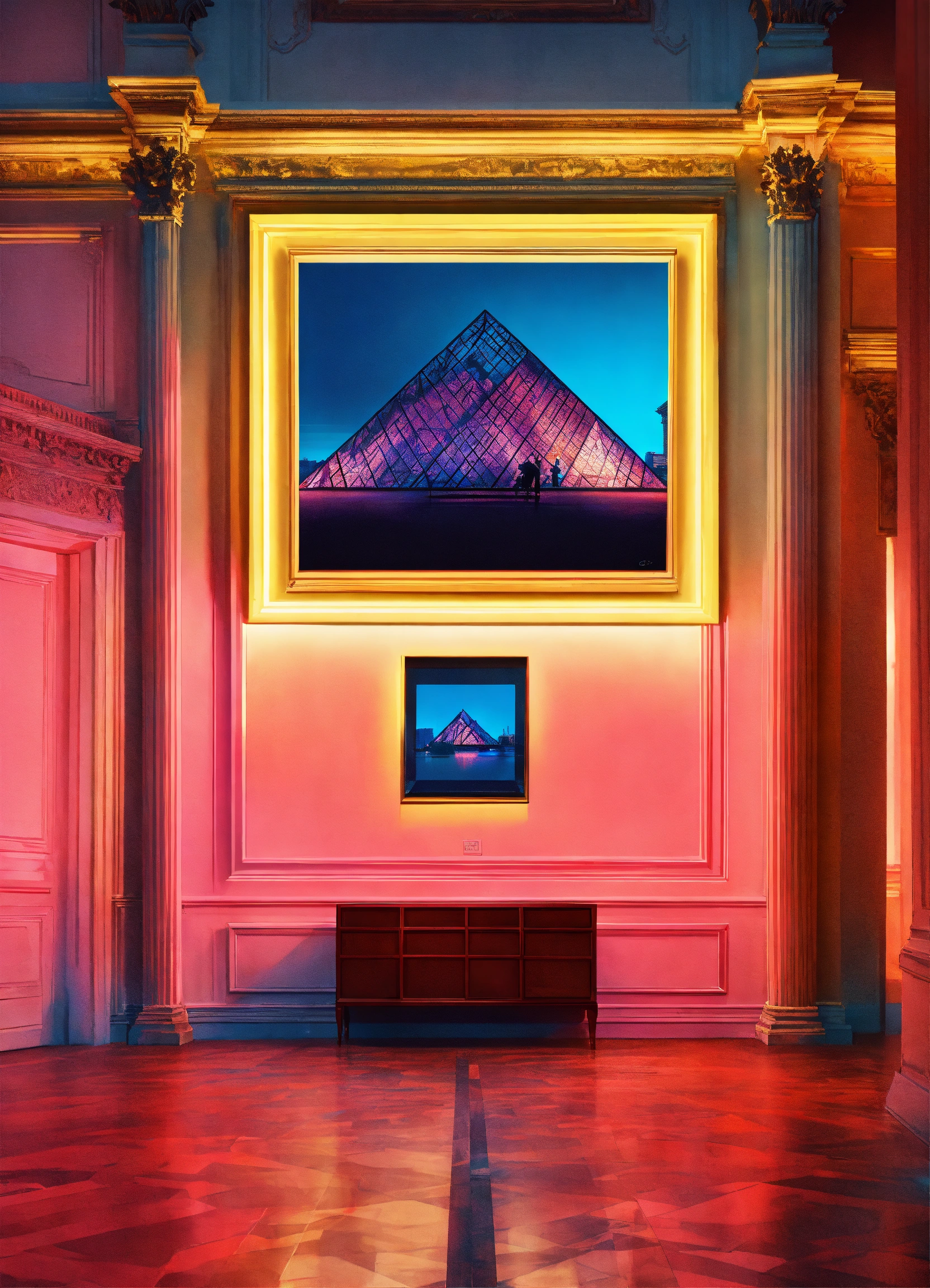 Lexica - Large room at the louvre with massive framed painting on the ...