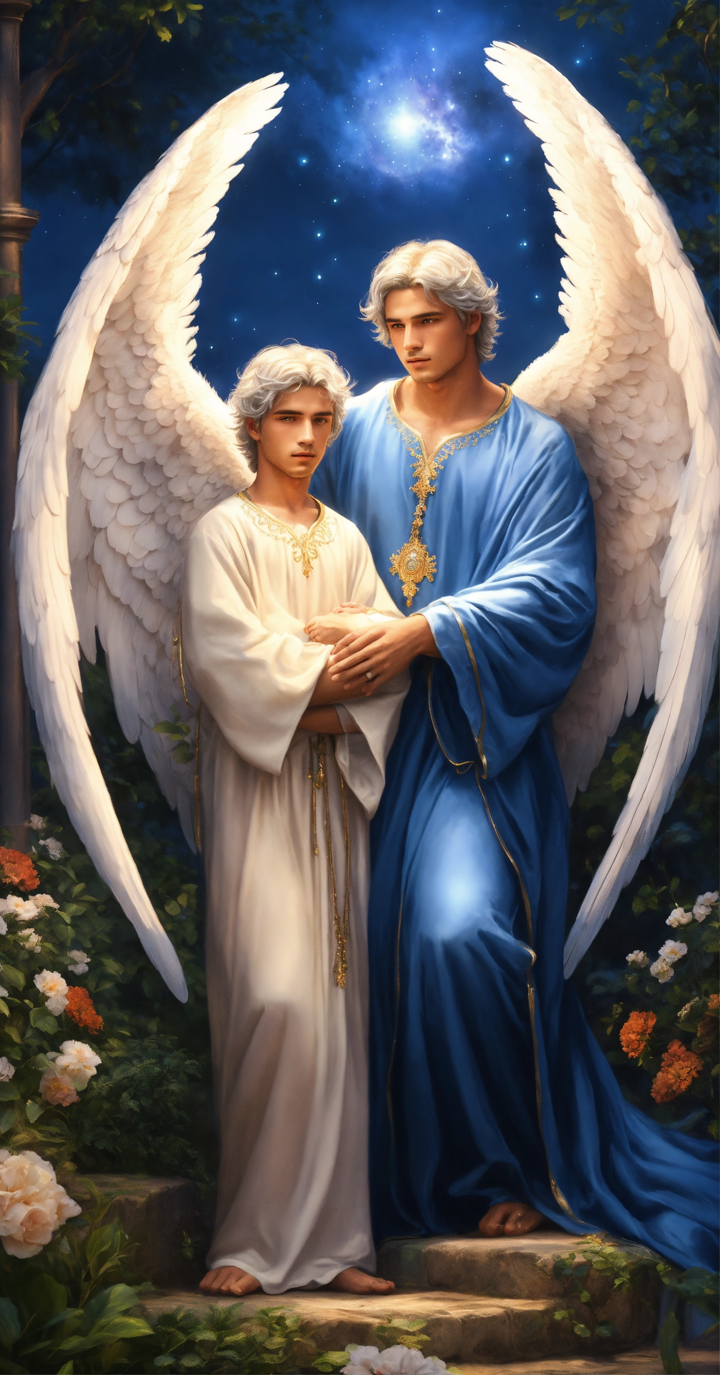 Lexica - 2 male guardian angels with detailed and luminous blue angel ...