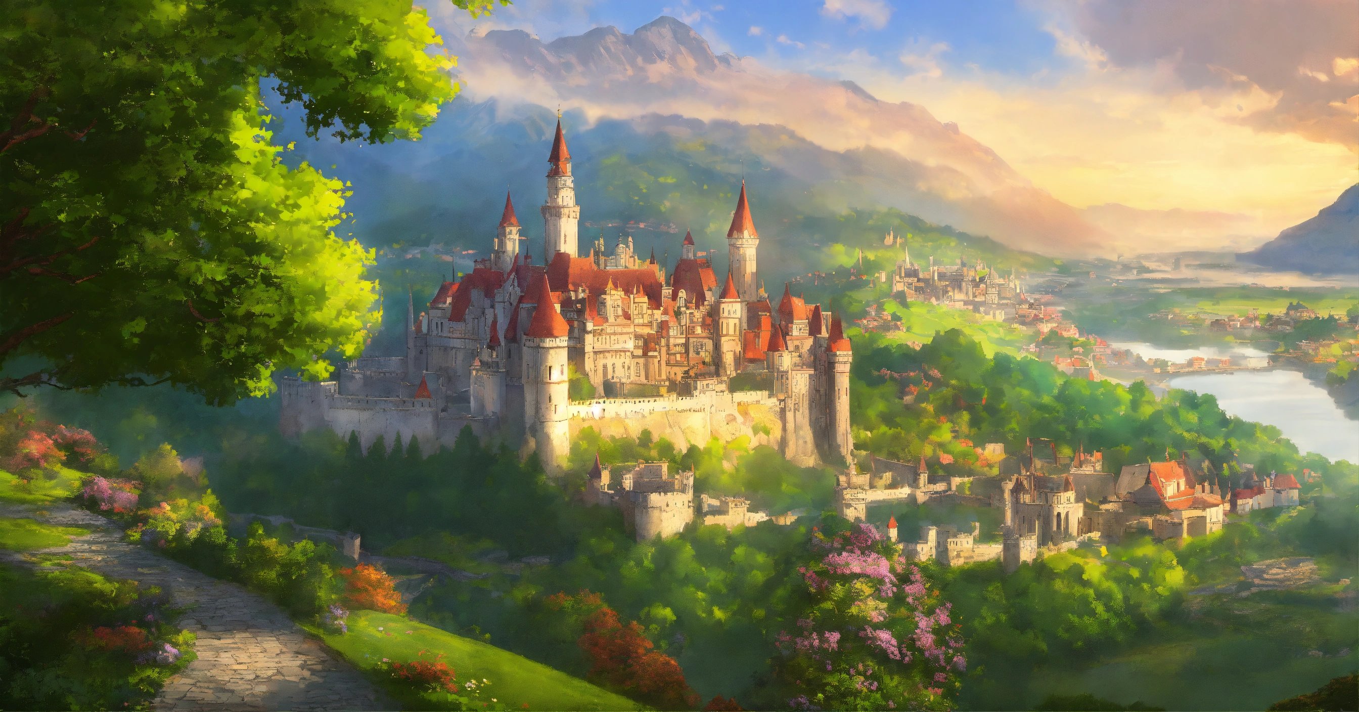 Lexica - Beautiful kingdom, with a grand castle in the background.