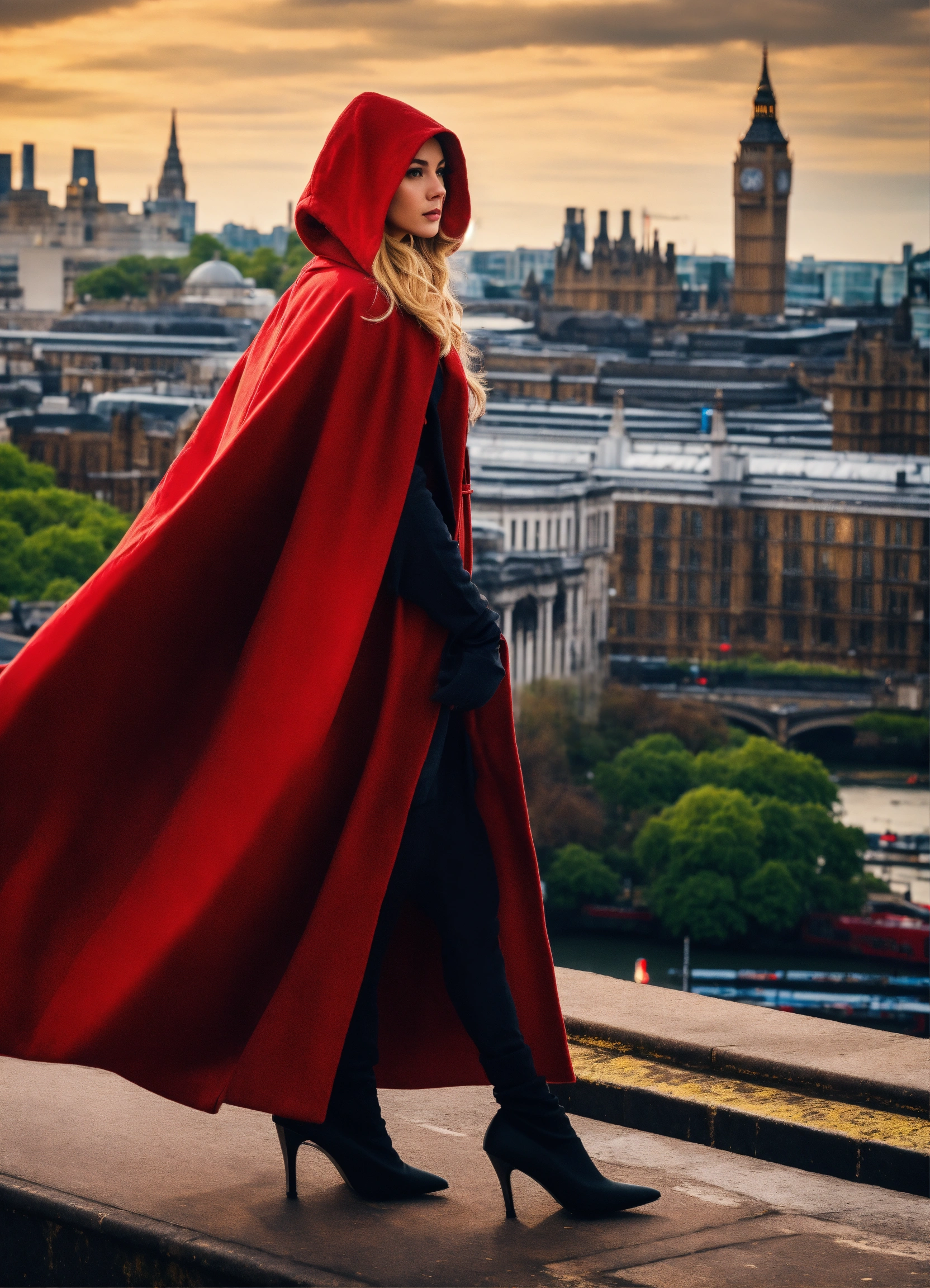 Lexica - Blonde woman in hooded red cloak, with brunette MI6 agent ...