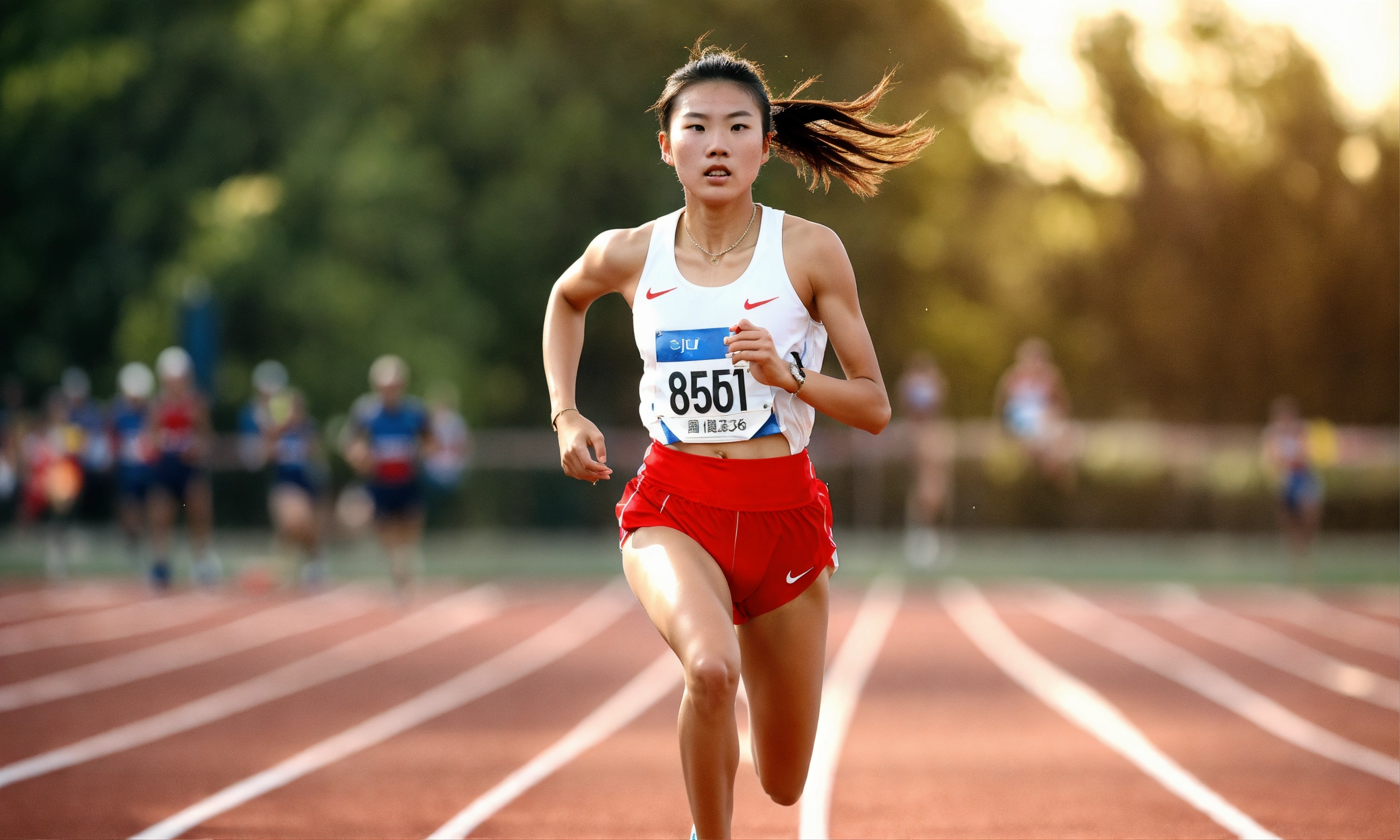Lexica - Mid-day at a track field. Ultra Close-up shot of an 18-year ...