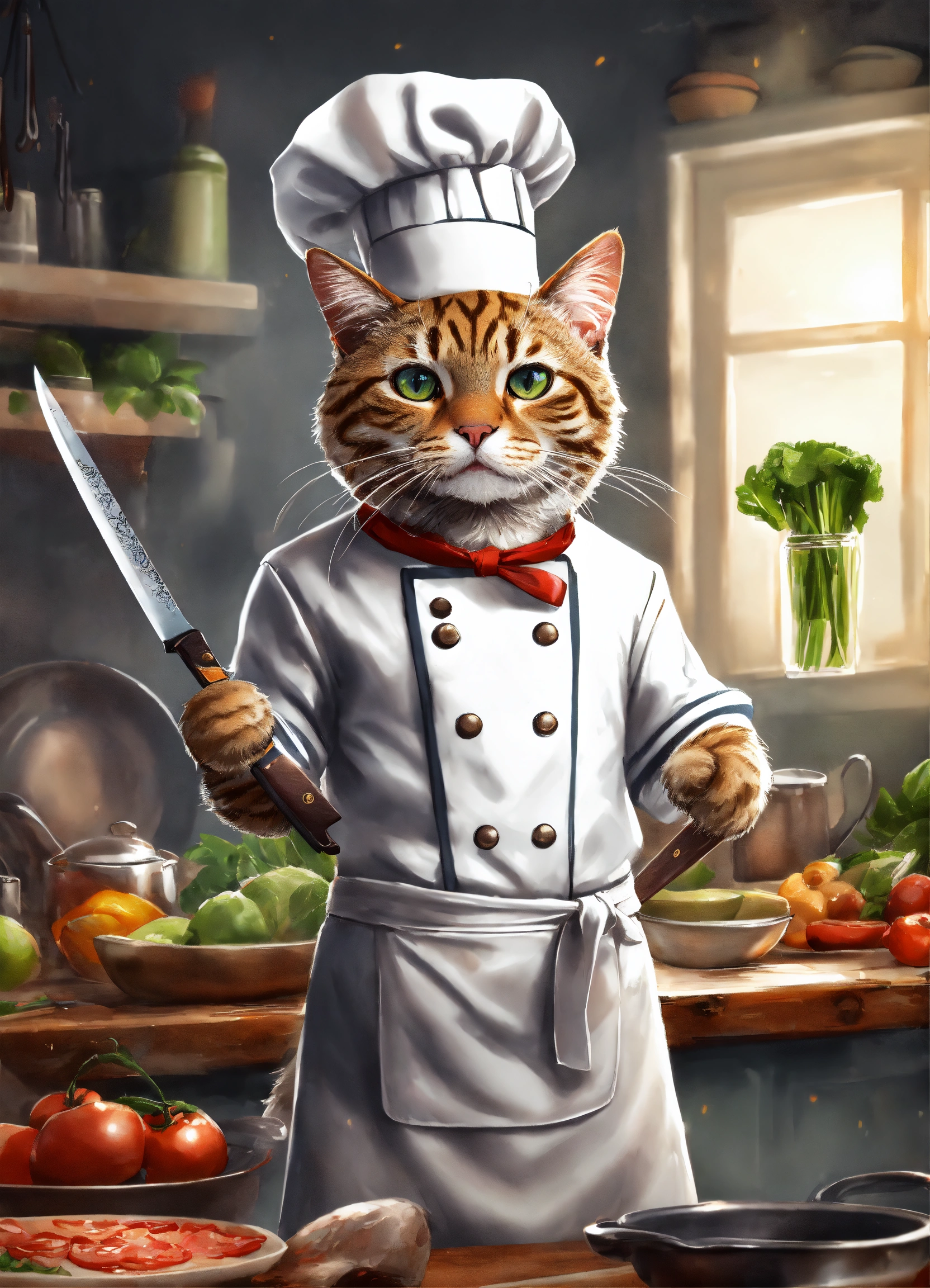 Lexica - Anthropomorphic cat in a fantasy chef's clothes and white ...