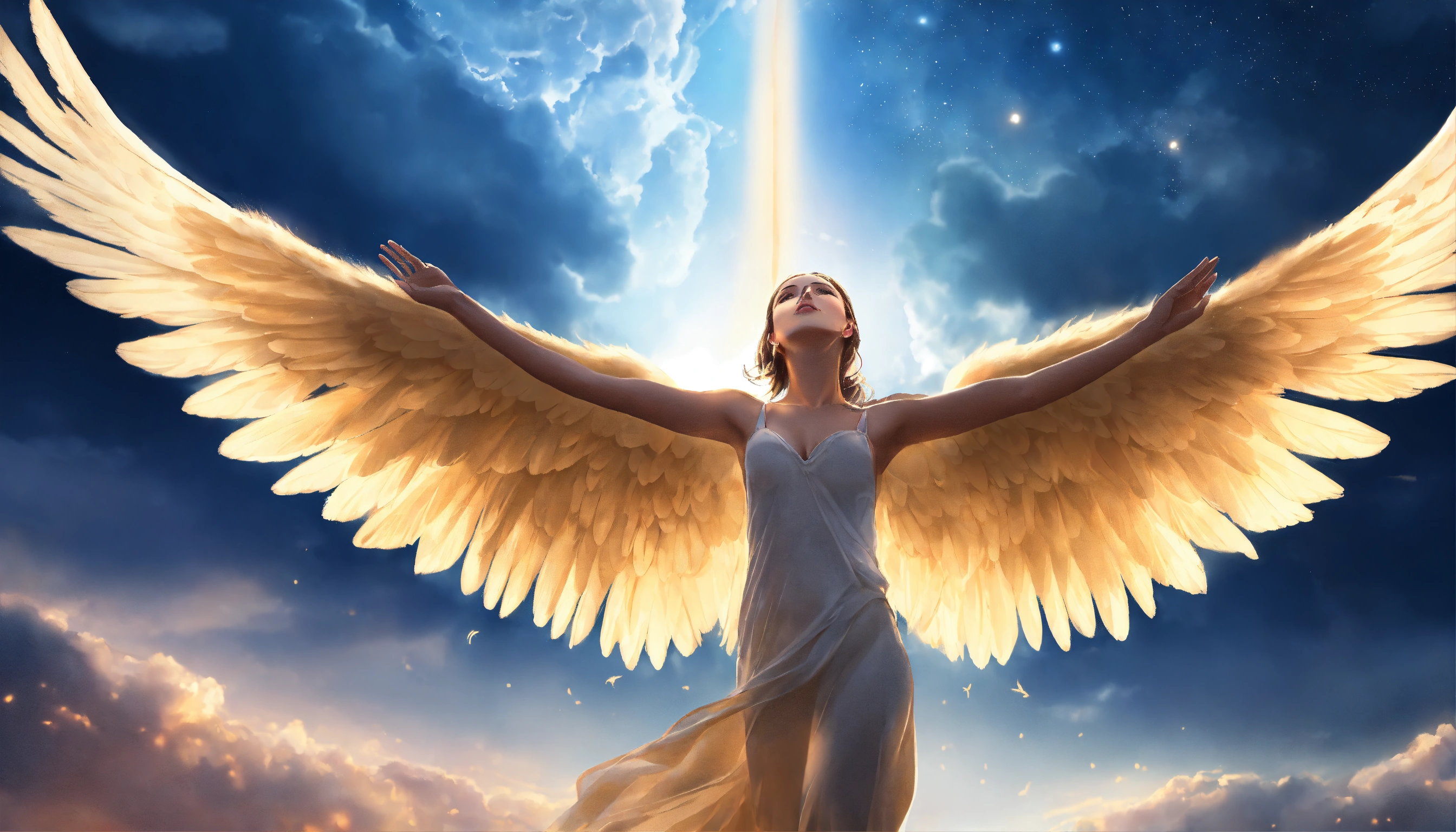 Lexica - Archange dans le ciel sur fond lumineux, ange étend ses ailes ...