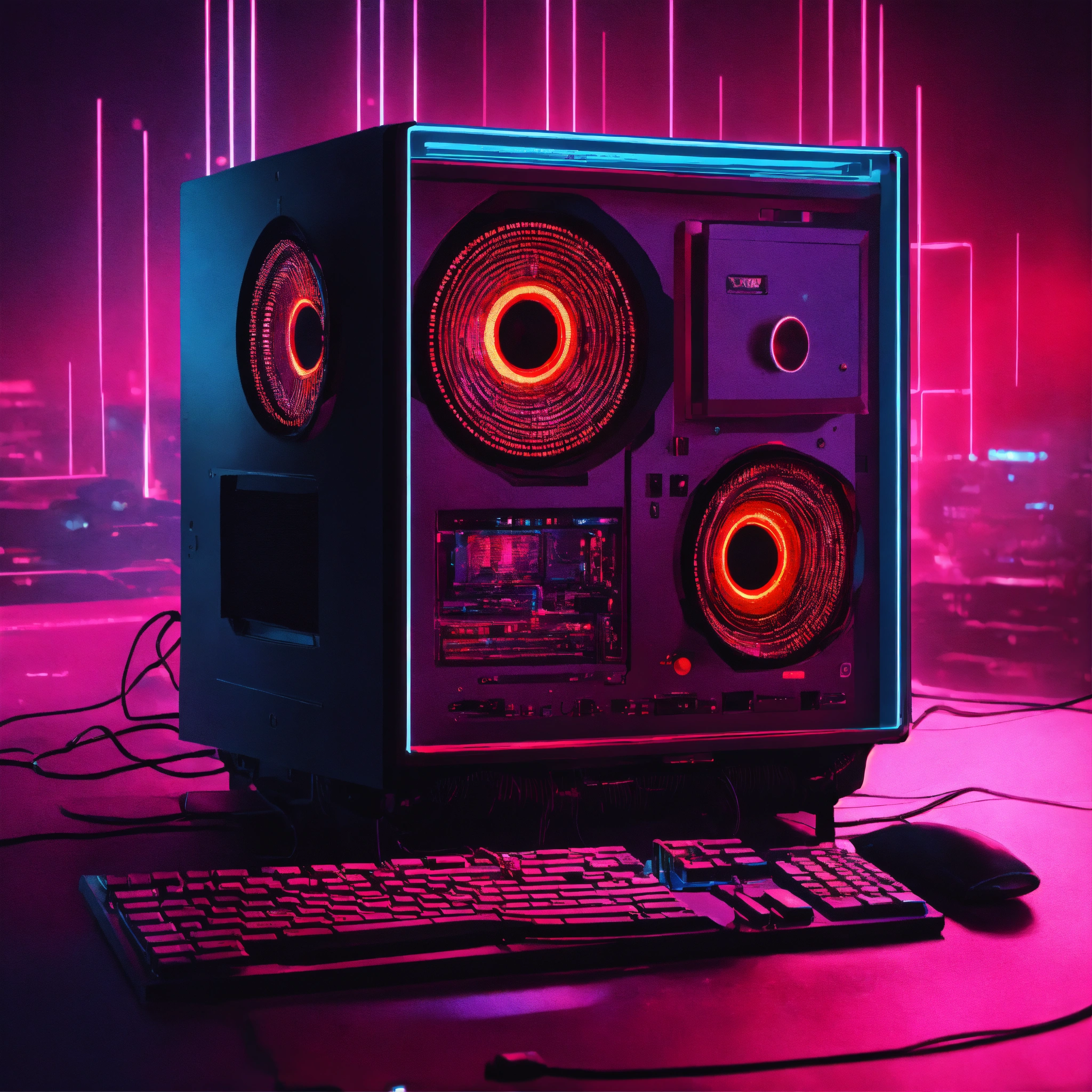 Lexica - A crazy computer with red eyes in a synthwave style