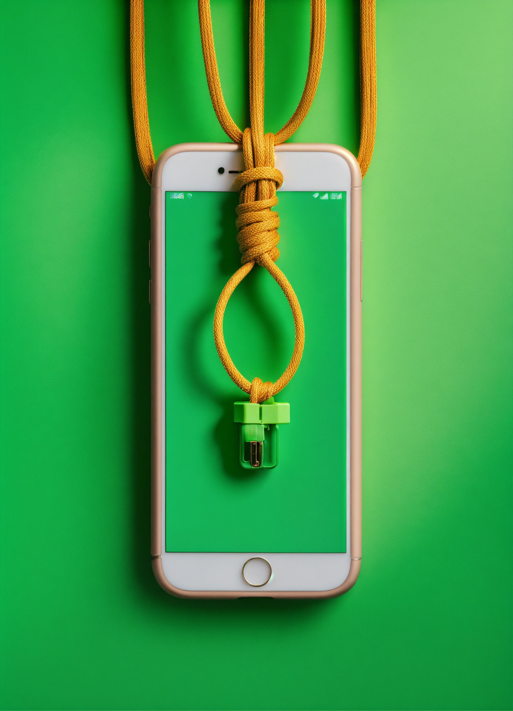 Lexica - Three suspended green bungee cords in knot, cords holding ...