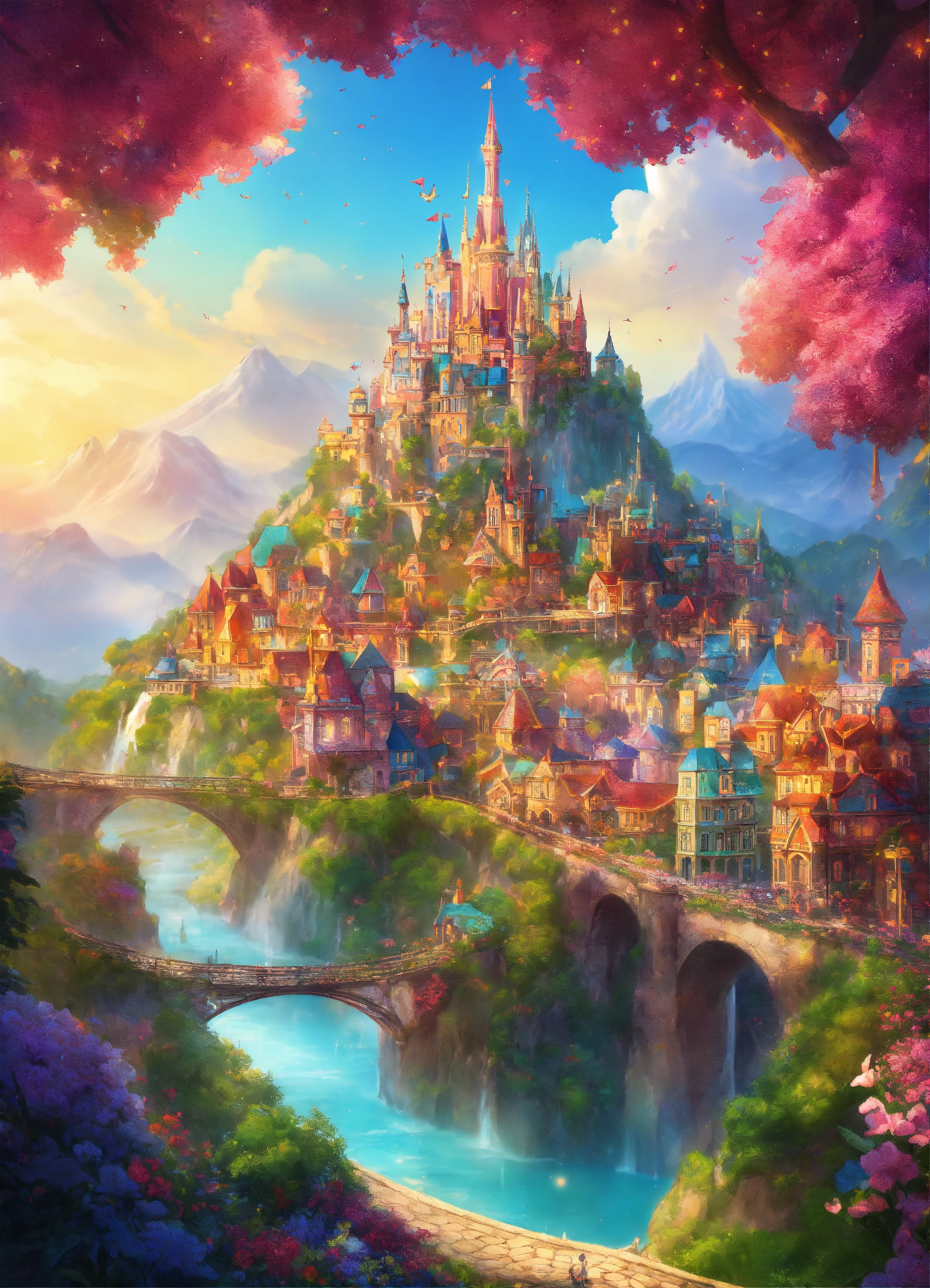 Lexica - Create an image of a vibrant, fairy tale city with a towering ...