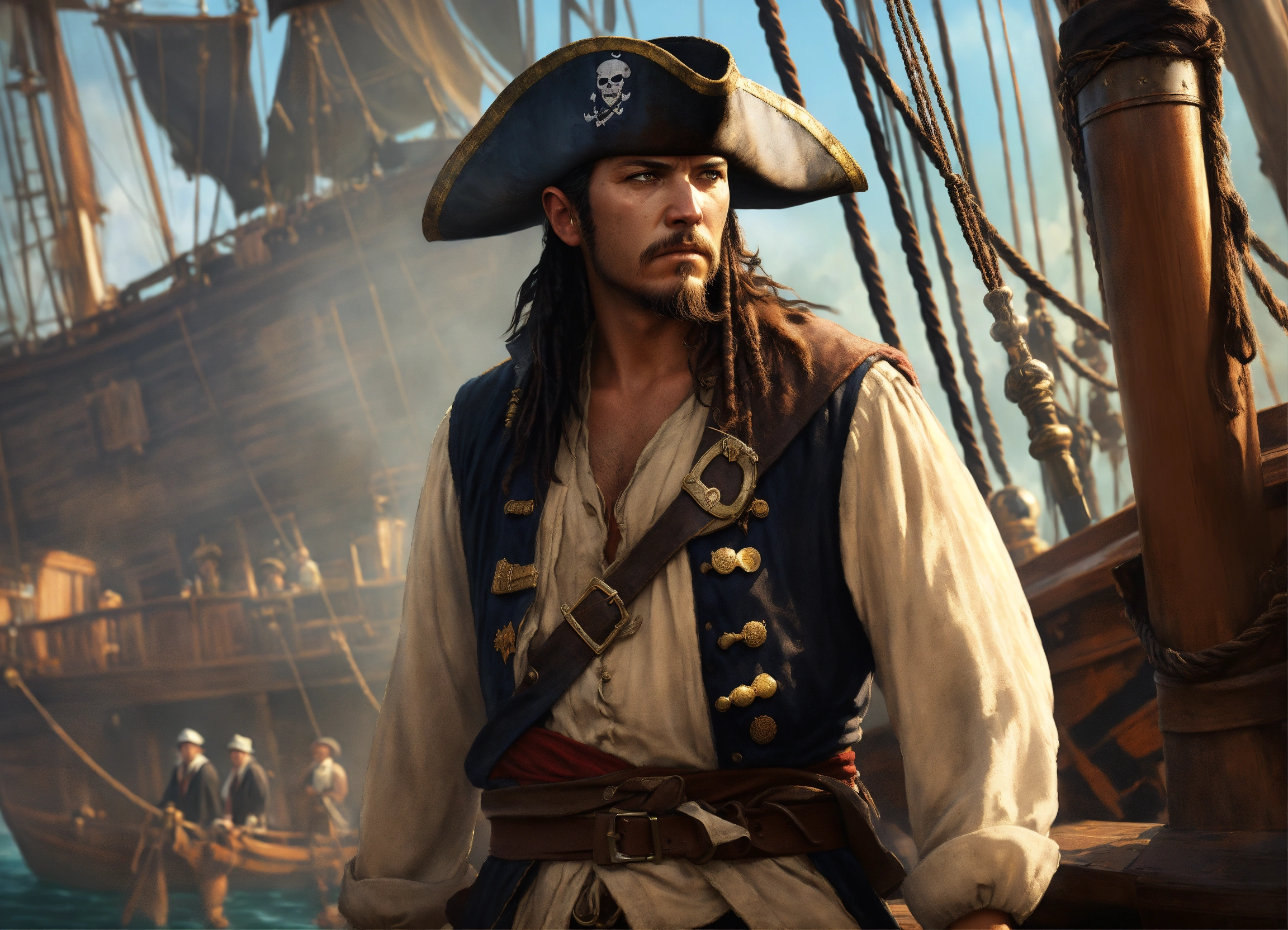 Lexica - Close up, digital painting, defiant angry pirate crew, head ...