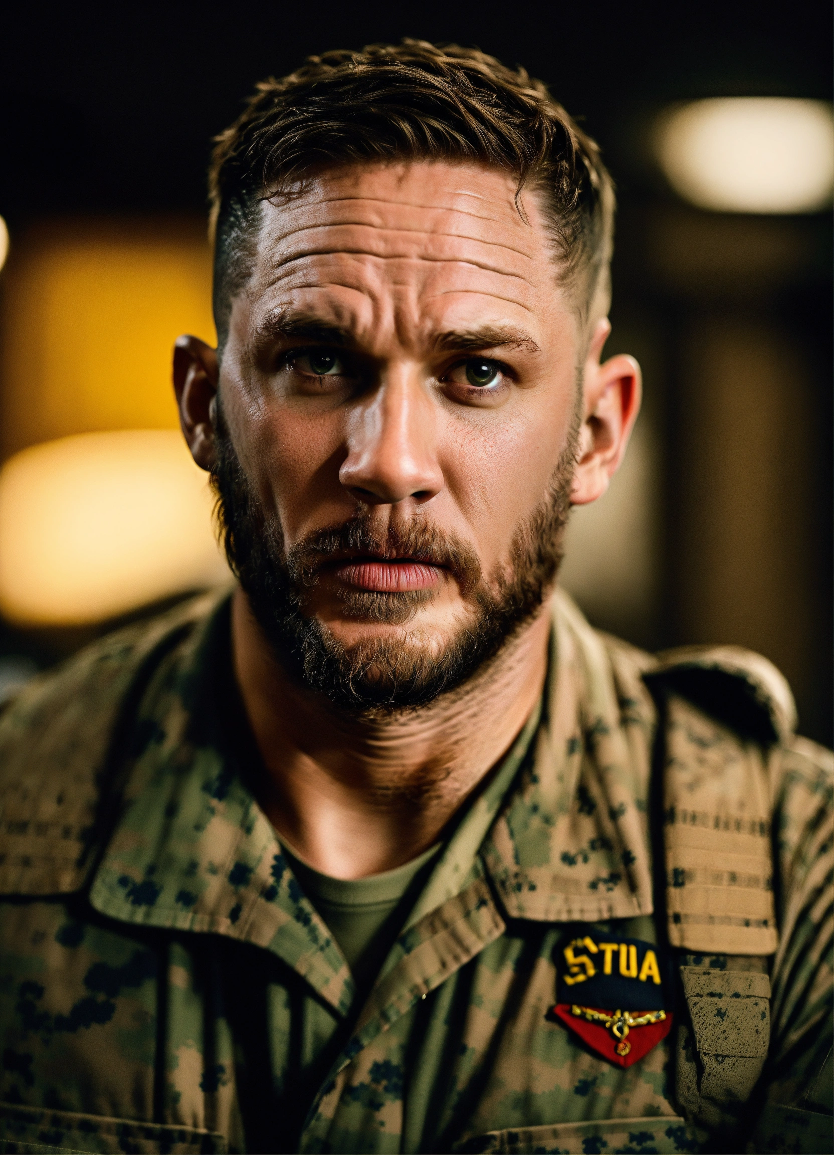 Lexica - Scared man, US Marine, FRONT VIEW, casual clothes, arms ...