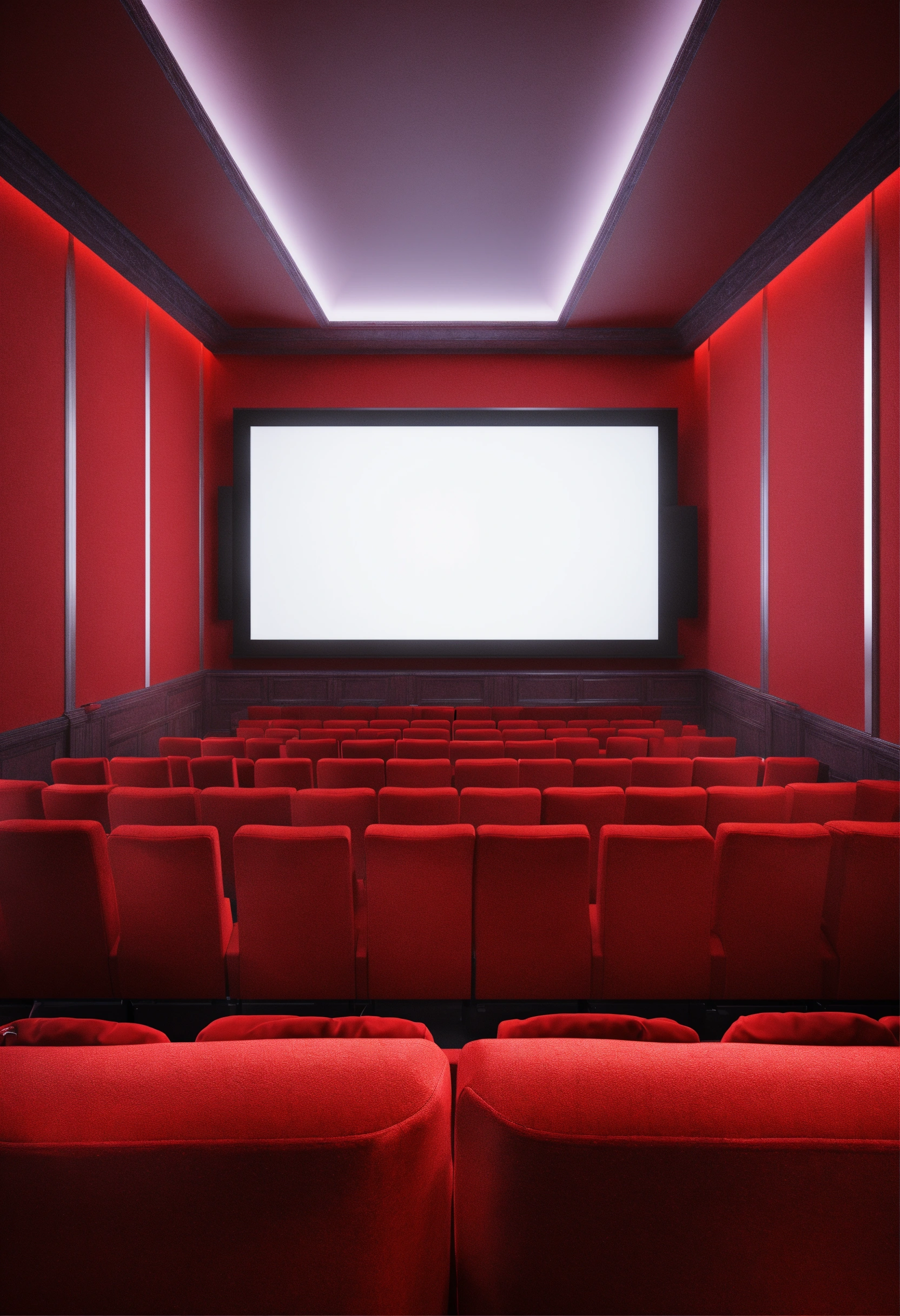 Lexica - Cinema Room with big screen and red seats front screen 3d art