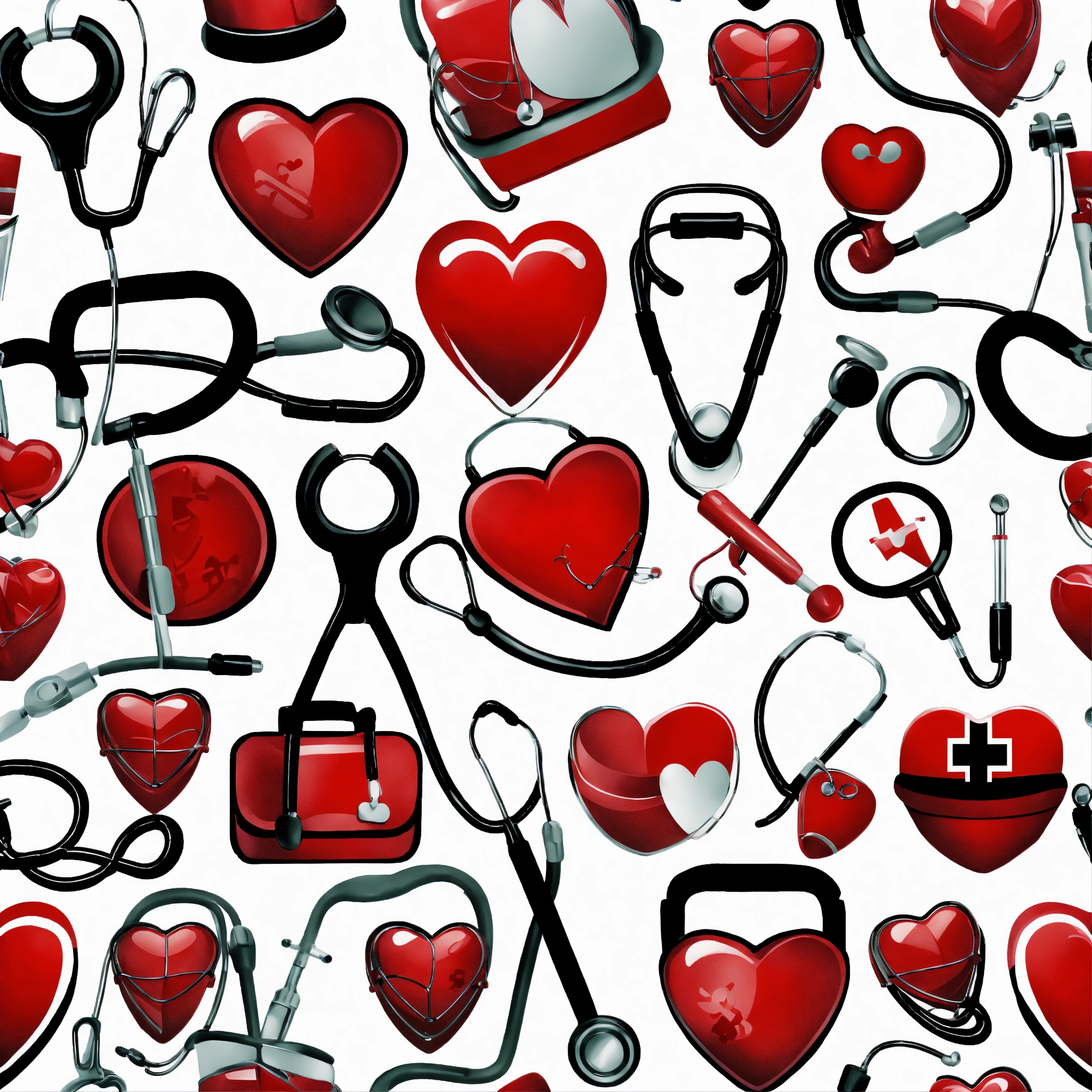 Lexica - Medical shapes, heart, stethoscope, caduceus, nurse hat, black ...