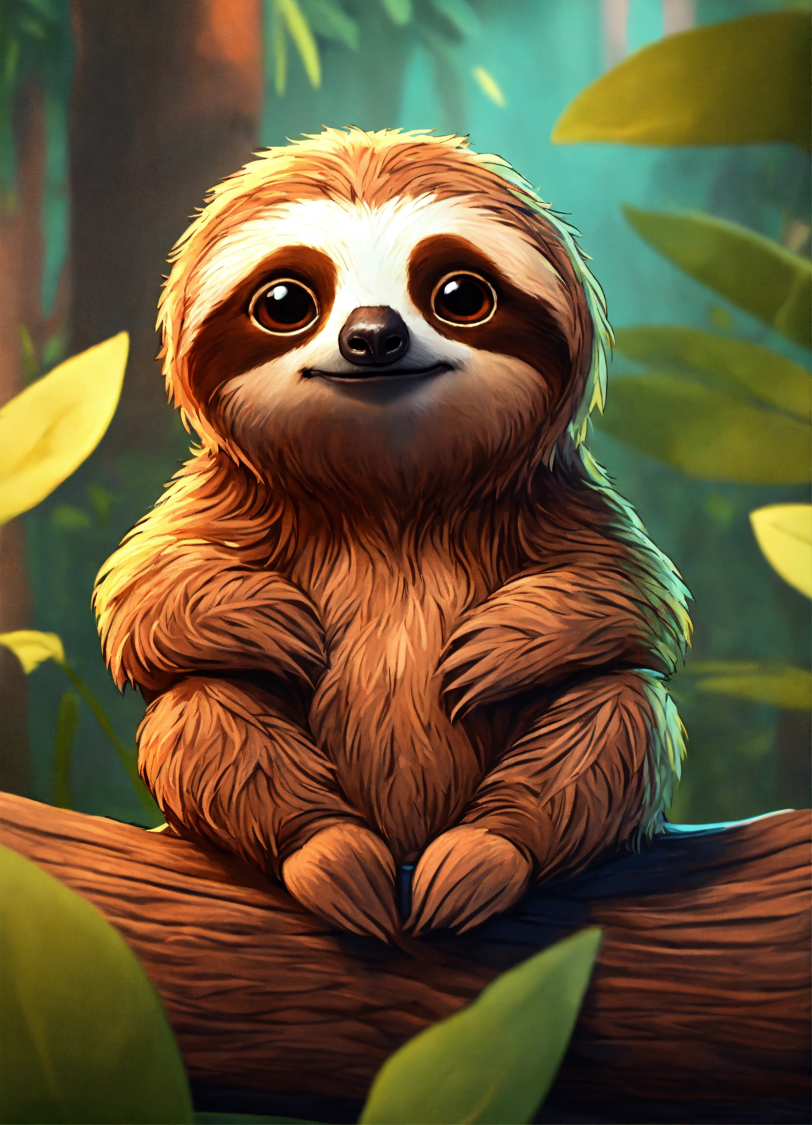 Lexica - A cute fire fur baby sloth with big eyes, animated, cartoon ...