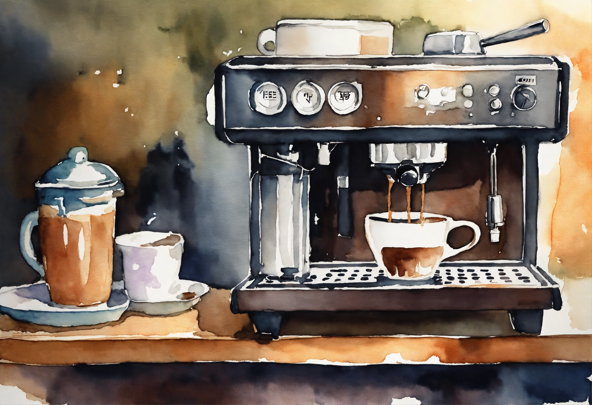 Lexica - Coffee machine , Watercolor, art
