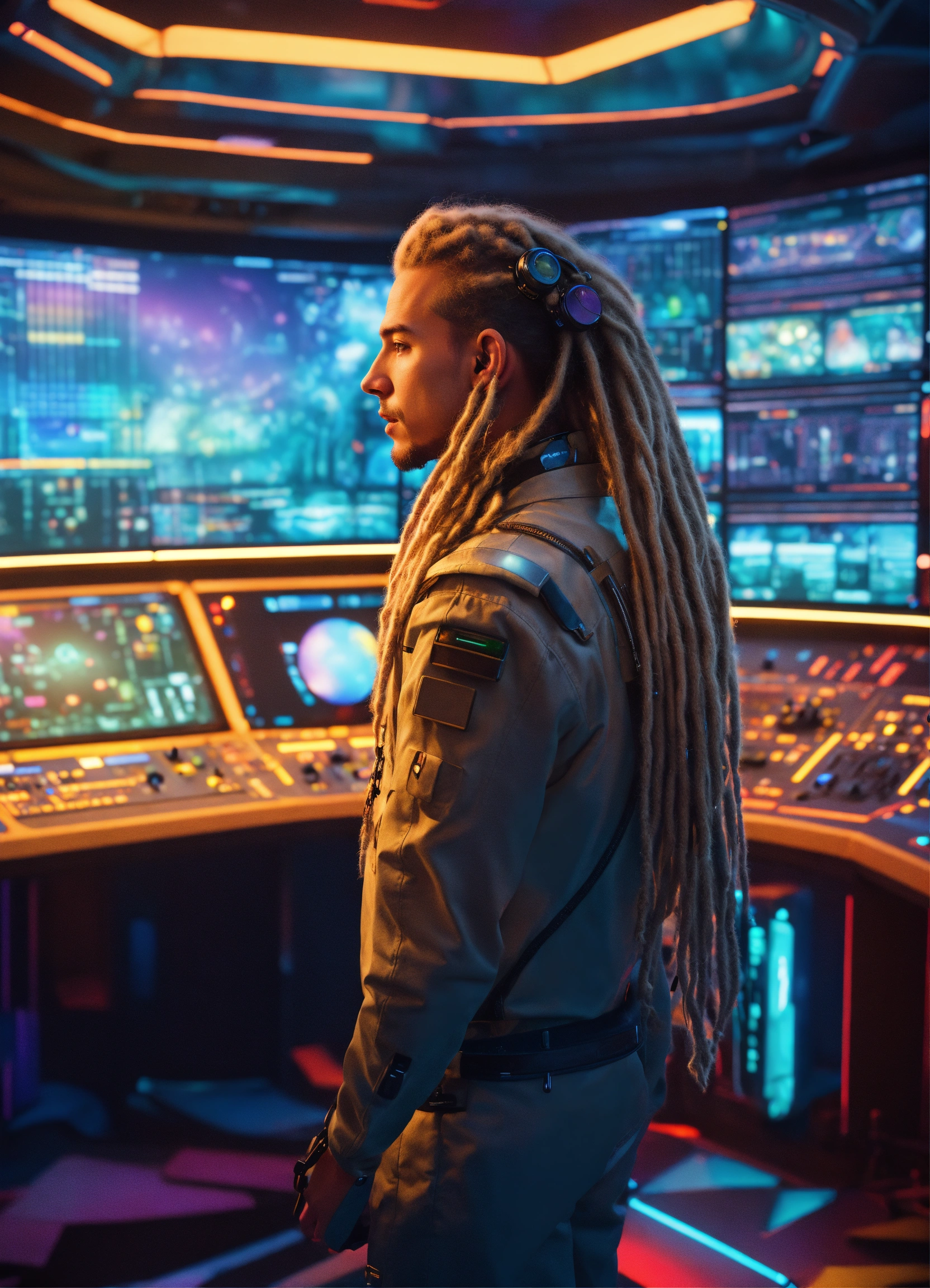Lexica - Caucasian male with long blonde dreadlocks wearing futuristic ...