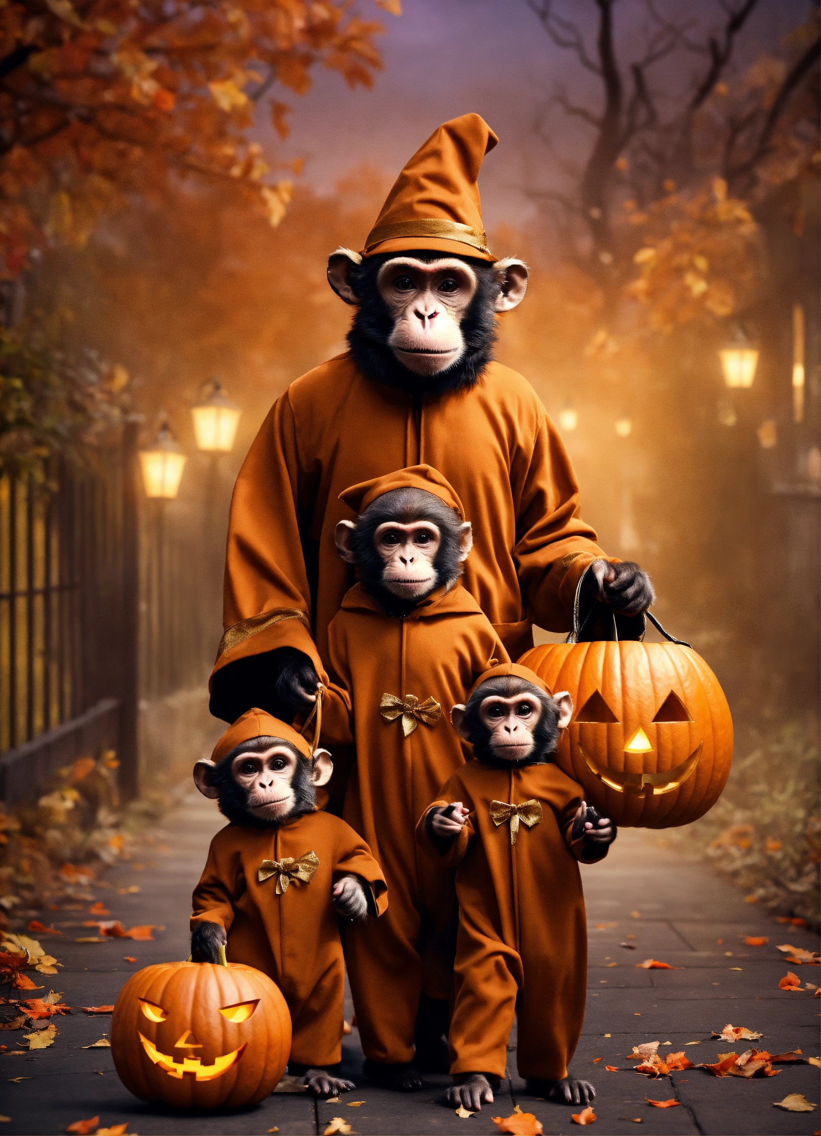 Lexica - Monkey family in Halloween costumes out trick or treating ...