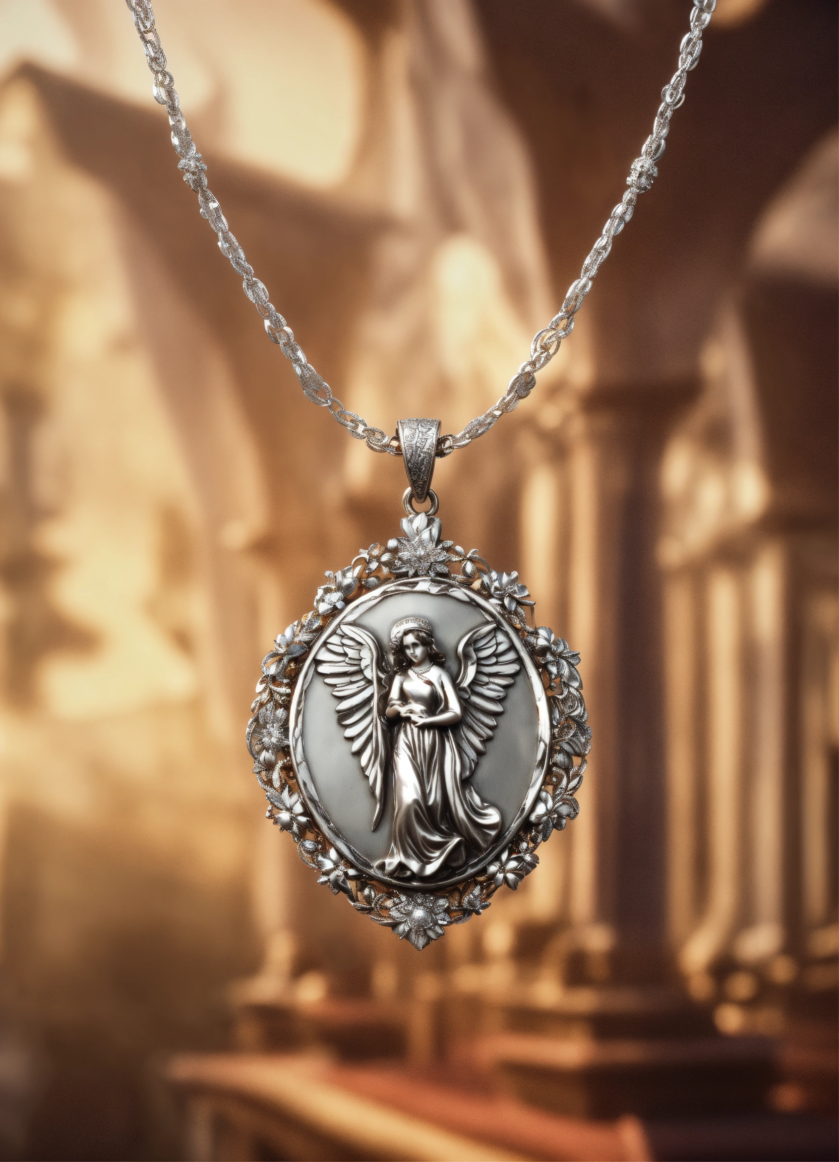 Lexica - A modest necklace hand engraved on with an angel wrapped by a ...