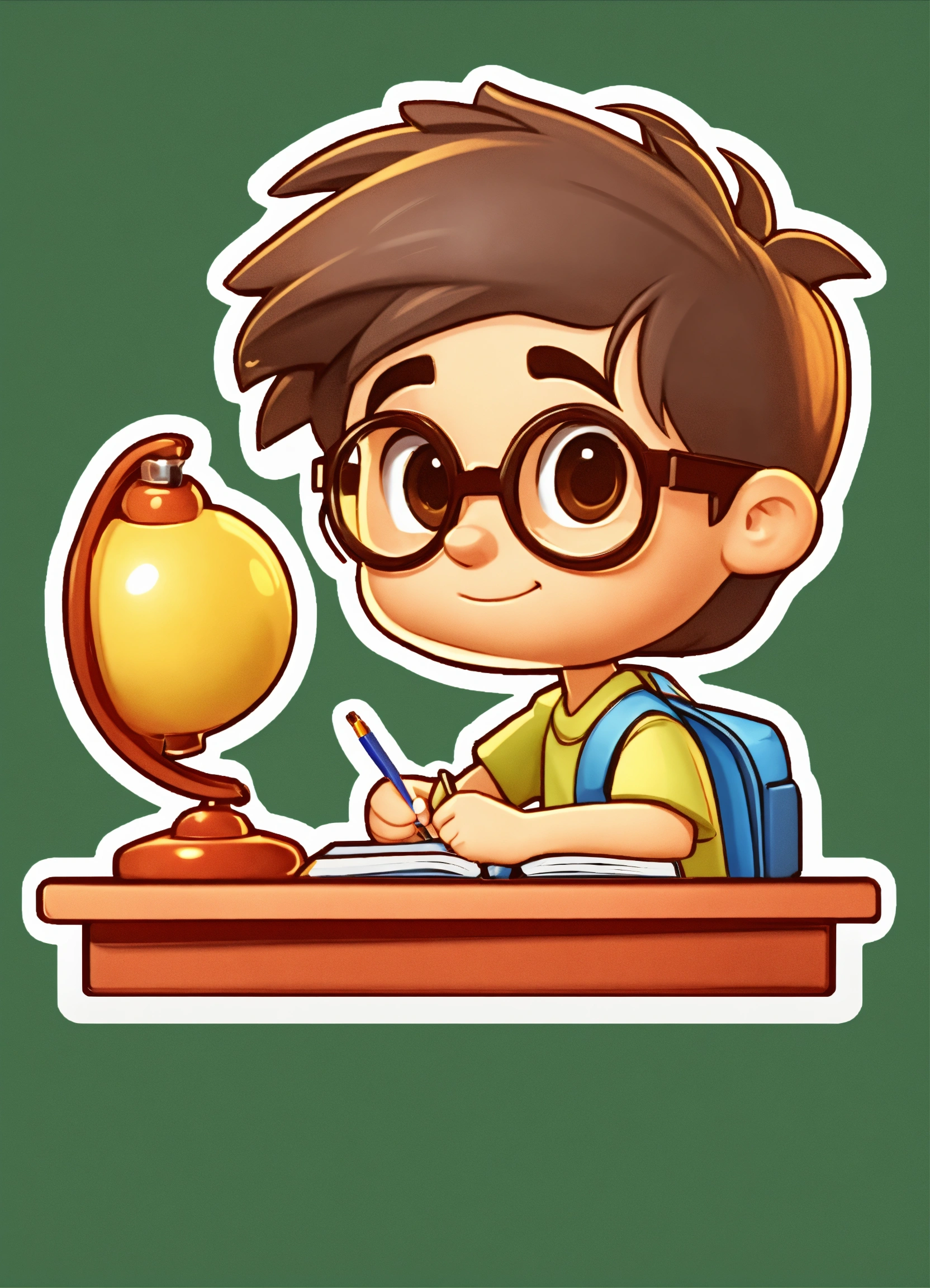 Lexica - Cartoon 3d boy studying, round sticker icon