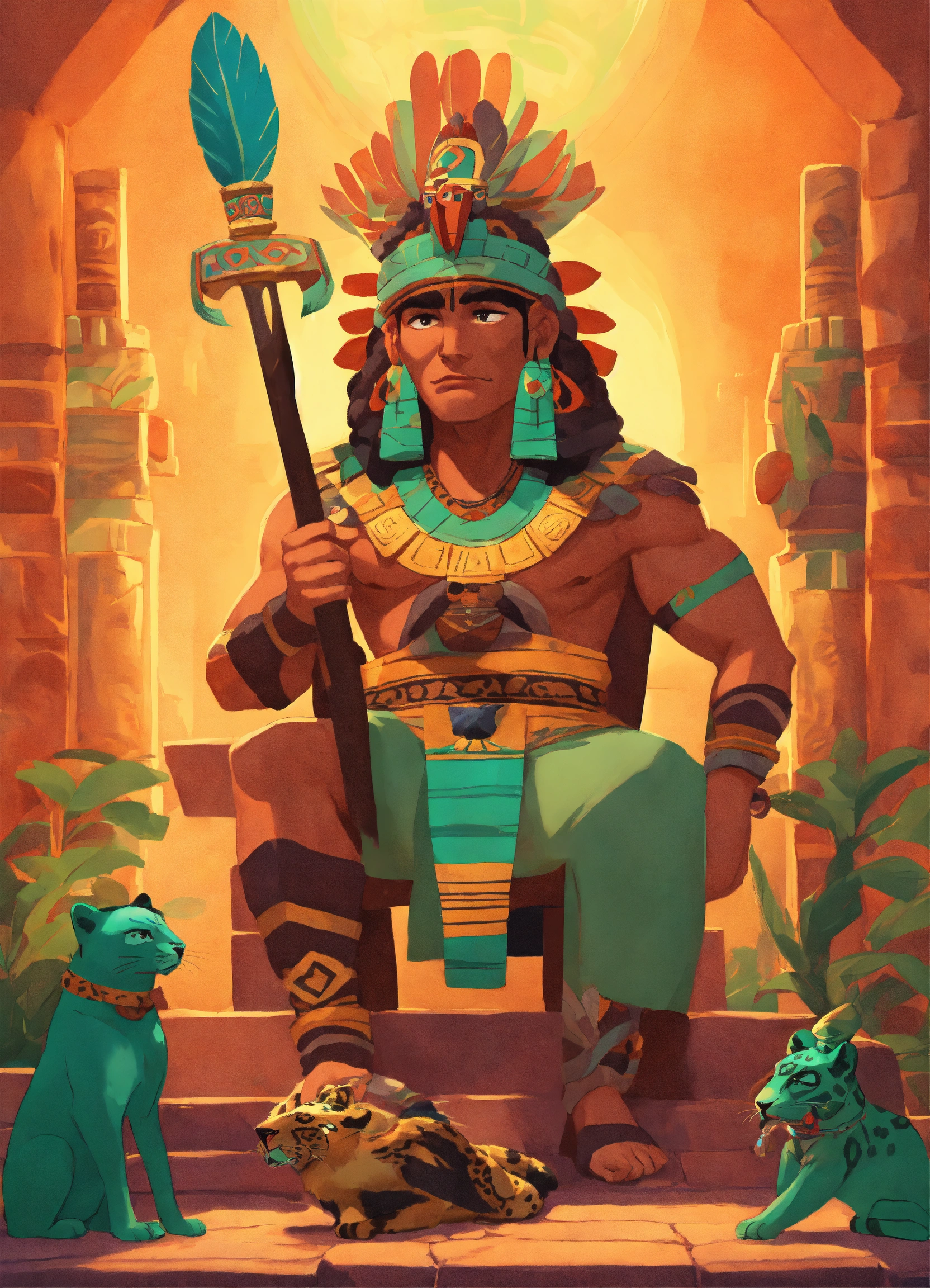 Lexica - Pixar animation of aztec high priest with leopard head hat on ...