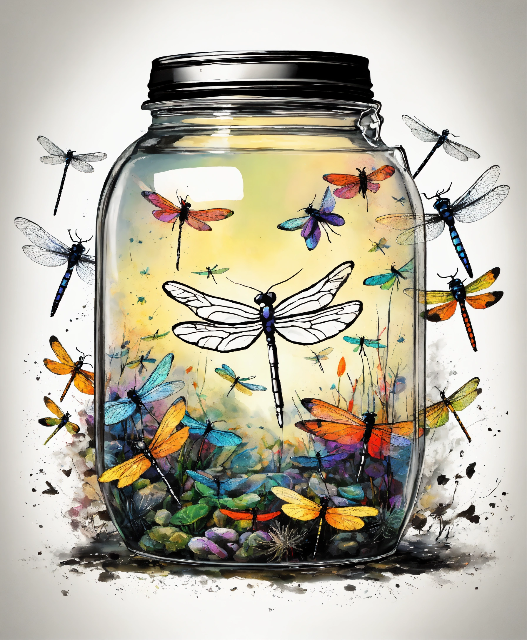 Lexica - Create a drawing of an explosion of dragonflies from an open ...