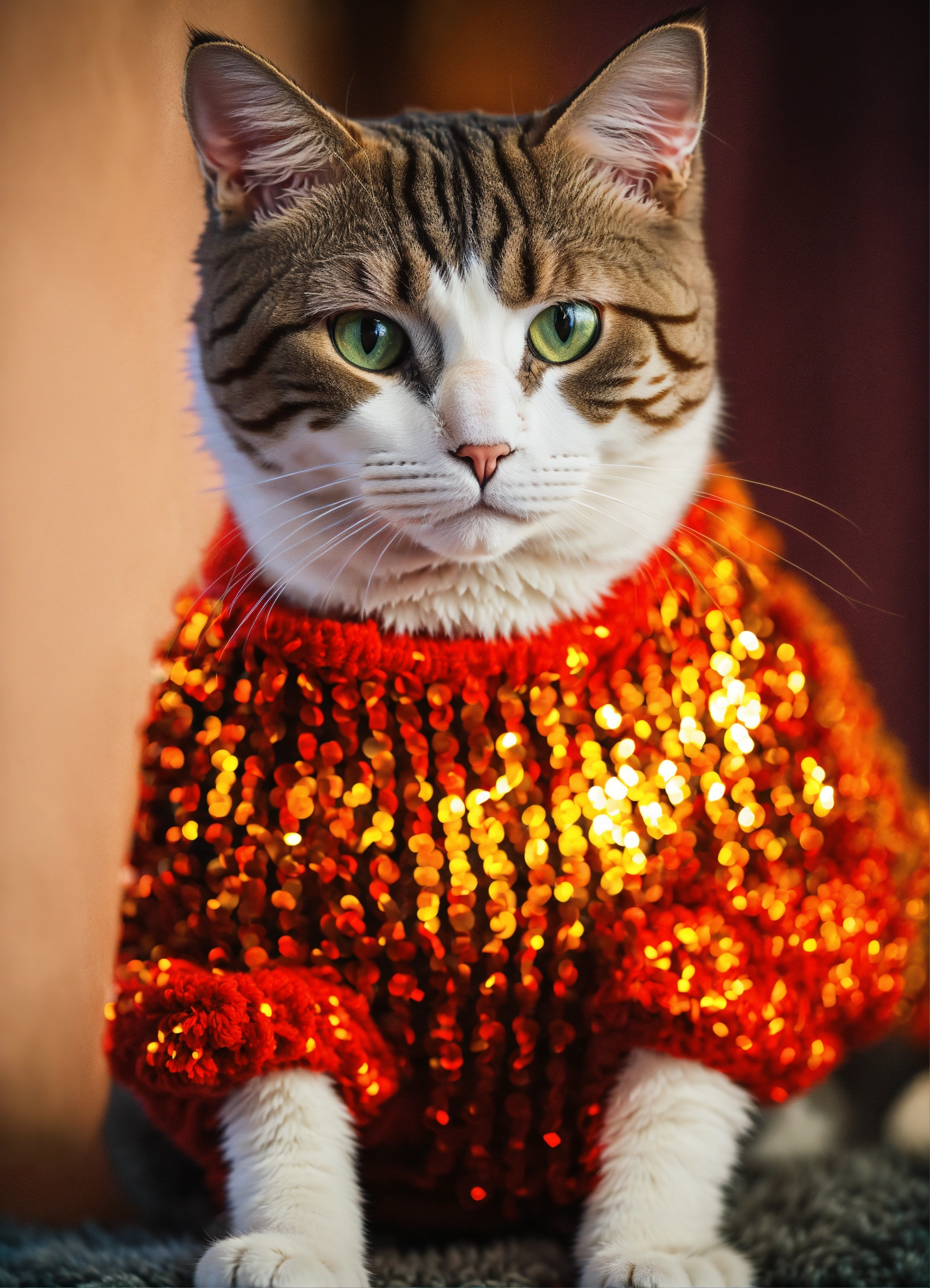 Lexica - Cat wearing wool sweater with sequins, 4k