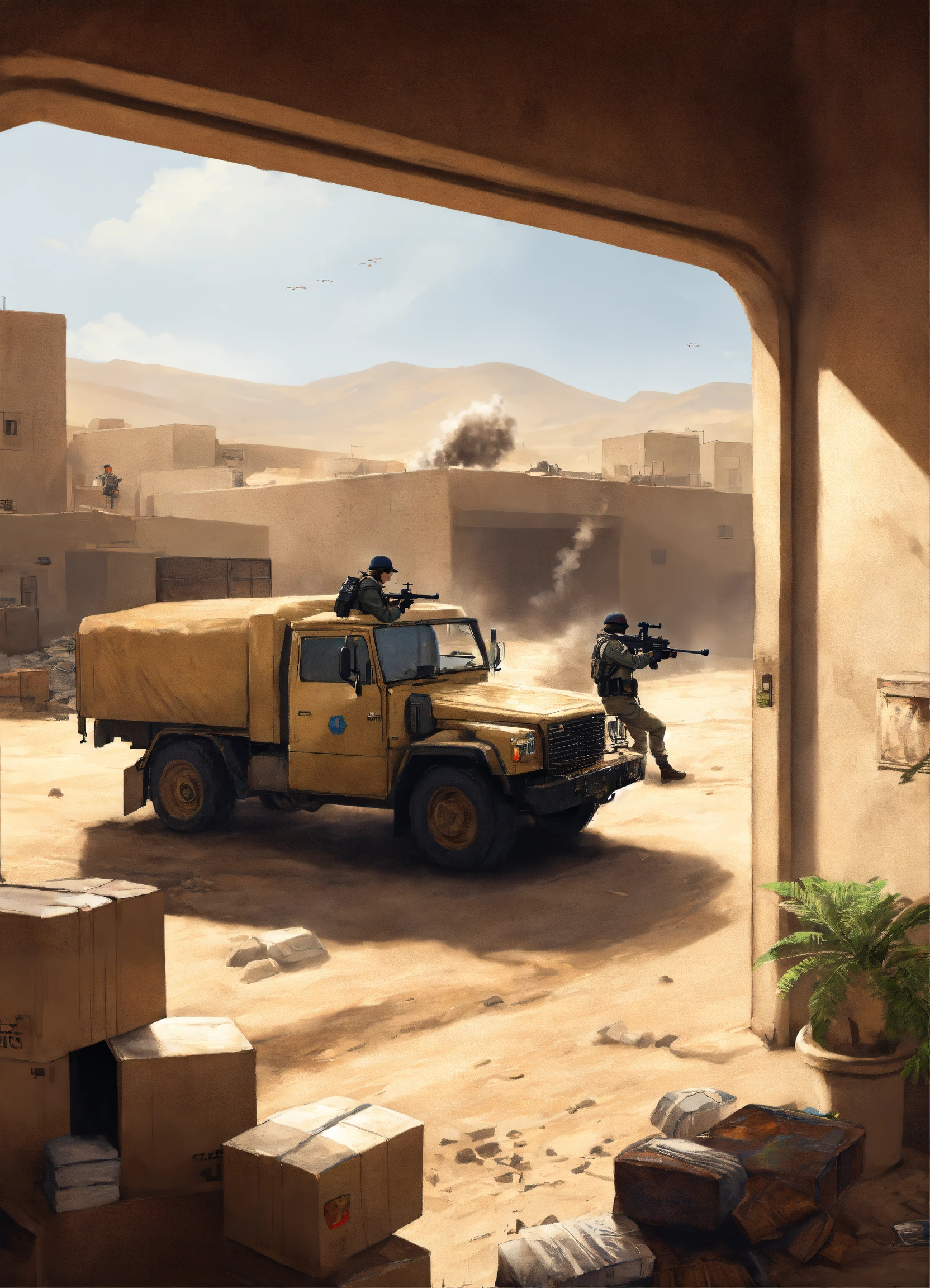 Lexica - A person shooting out a heavy goods truck window in the style ...