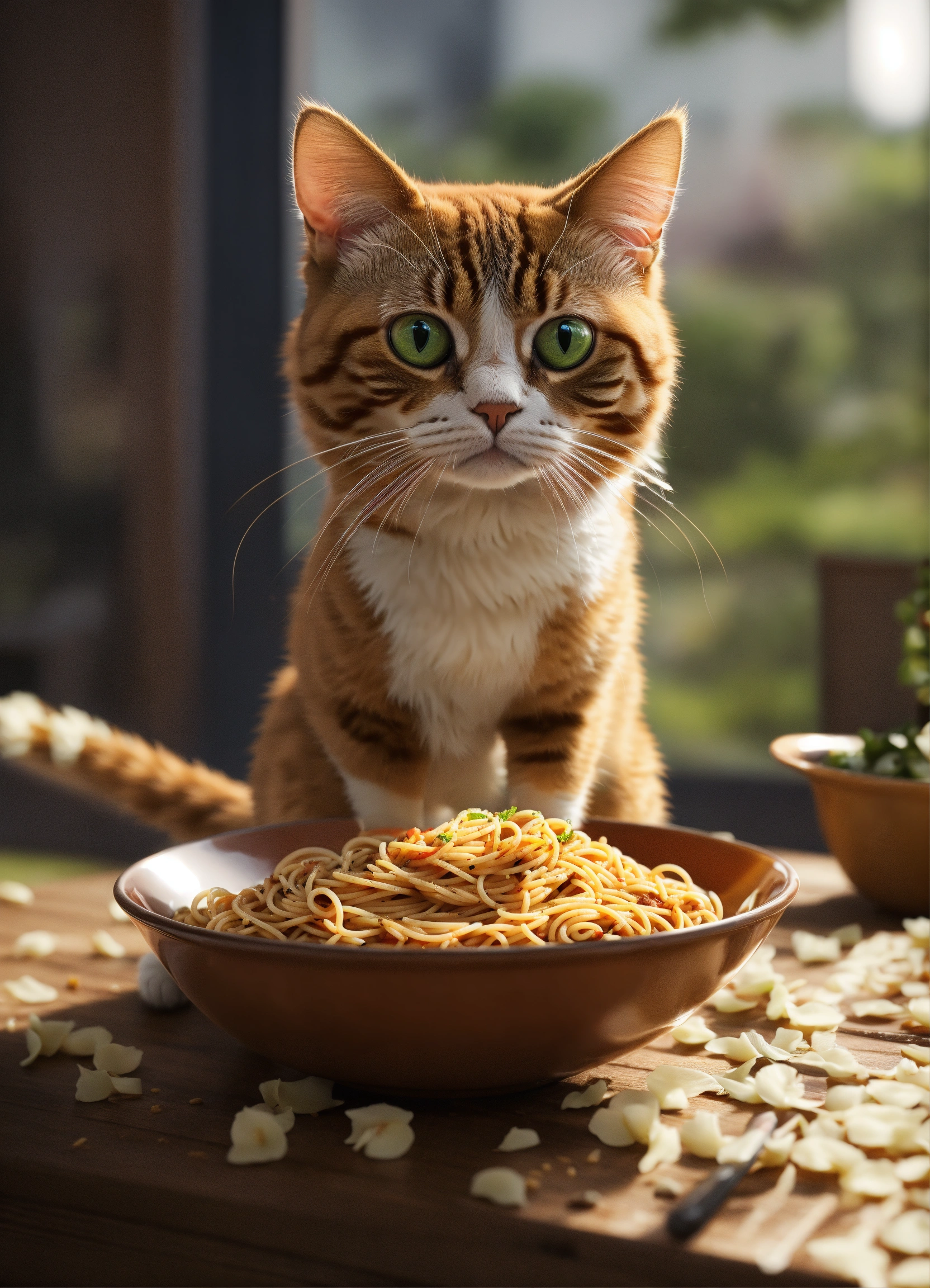 Lexica - A cat standing on 2 legs, eating spaghetti, unreal engine ...